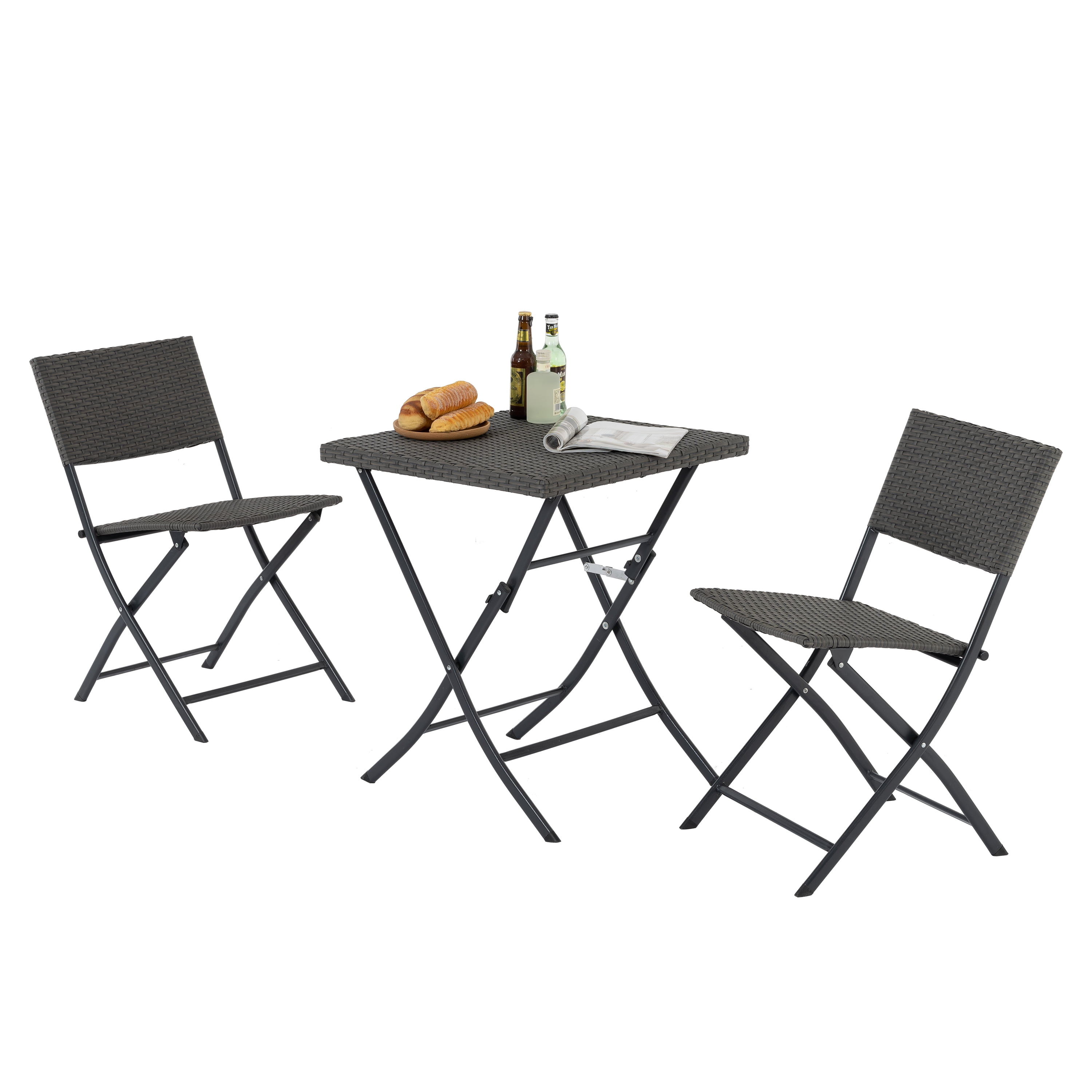 DUOSONG Rattan Patio Bistro Set, 3 Piece Foldable Outdoor Patio ...