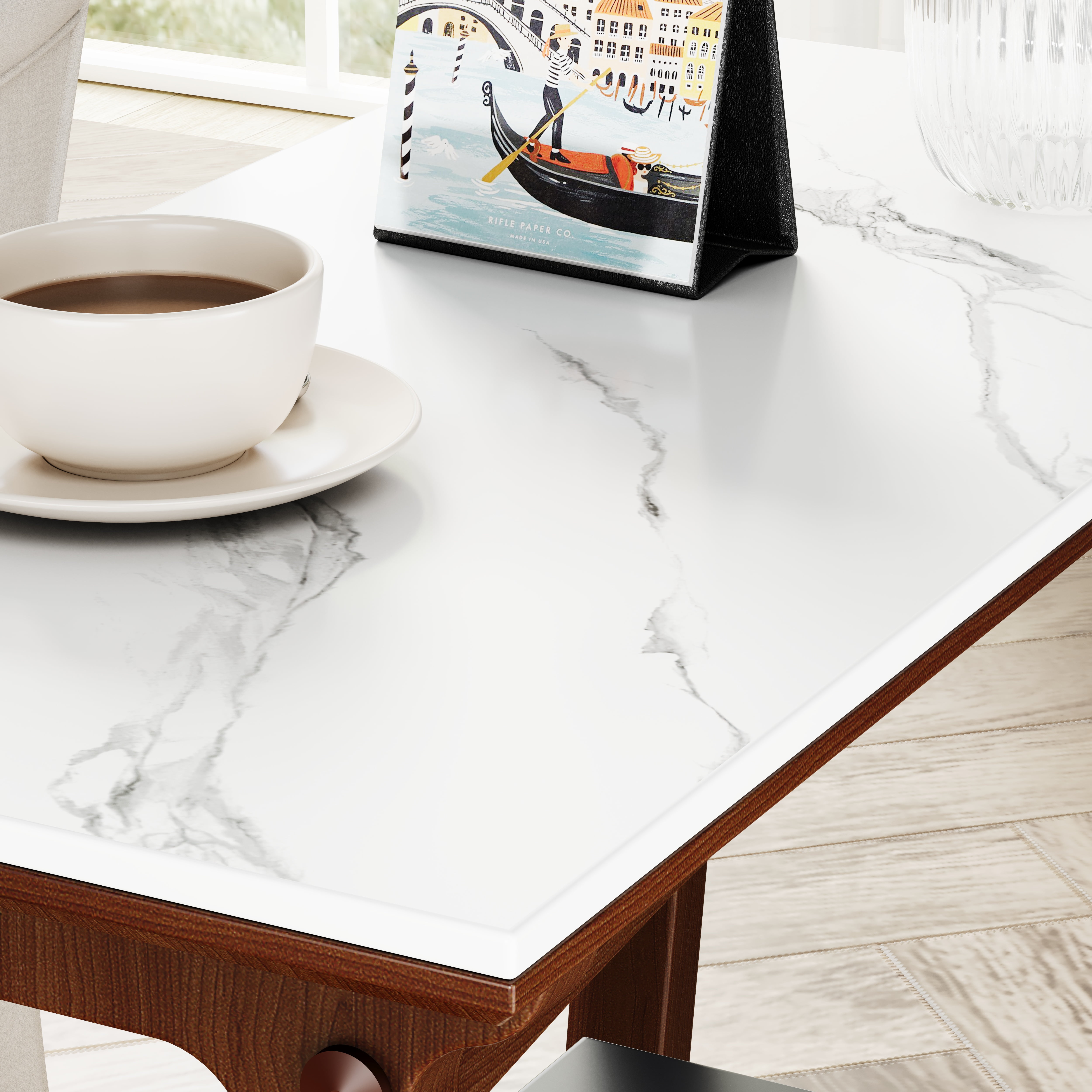 DUOSONG Retro Reddish Brown Narrow Slate Side Table With Storage Shelf ...