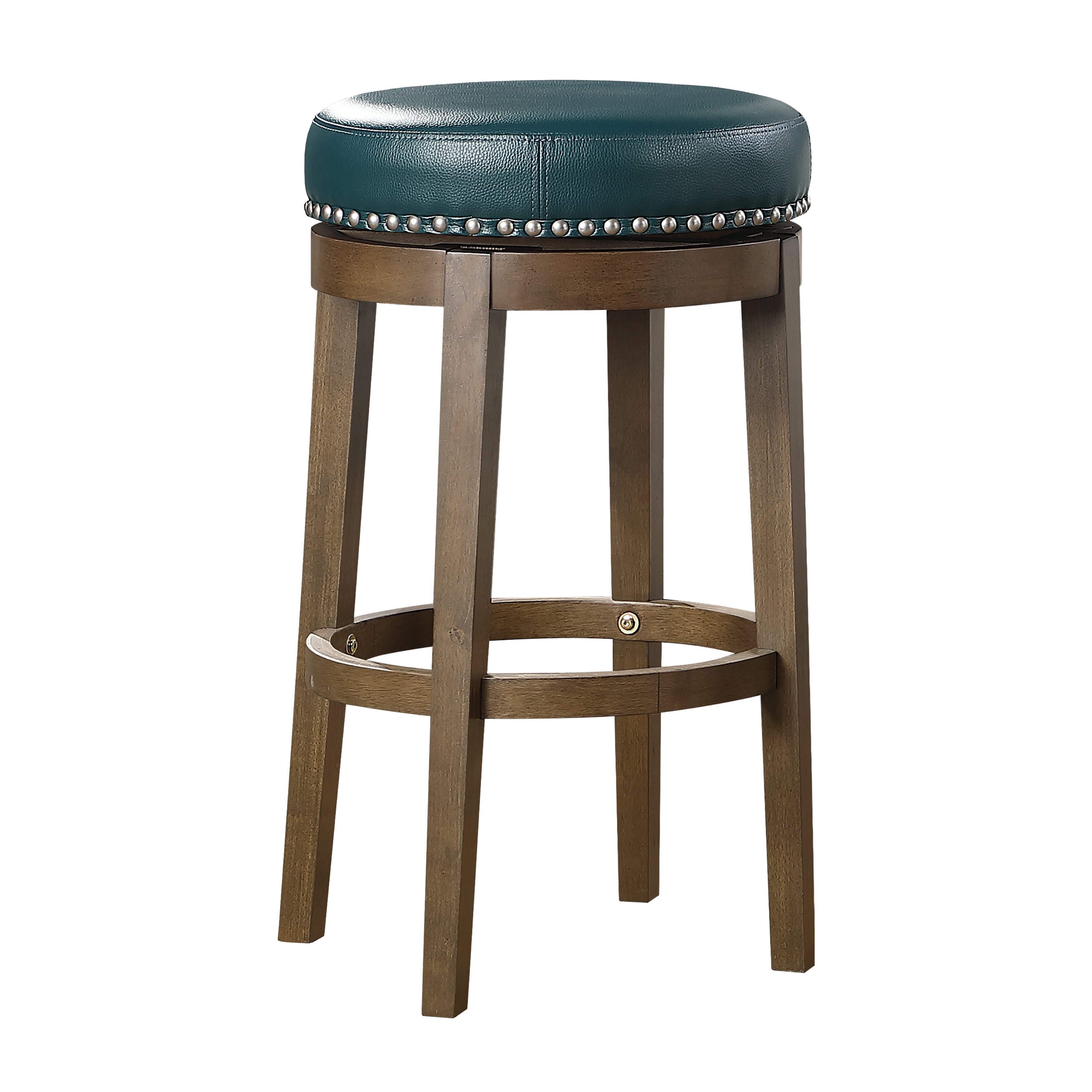 DUOSONG Round Swivel Bar Stools Set Of 2, Green Faux Leather 360-Degree ...