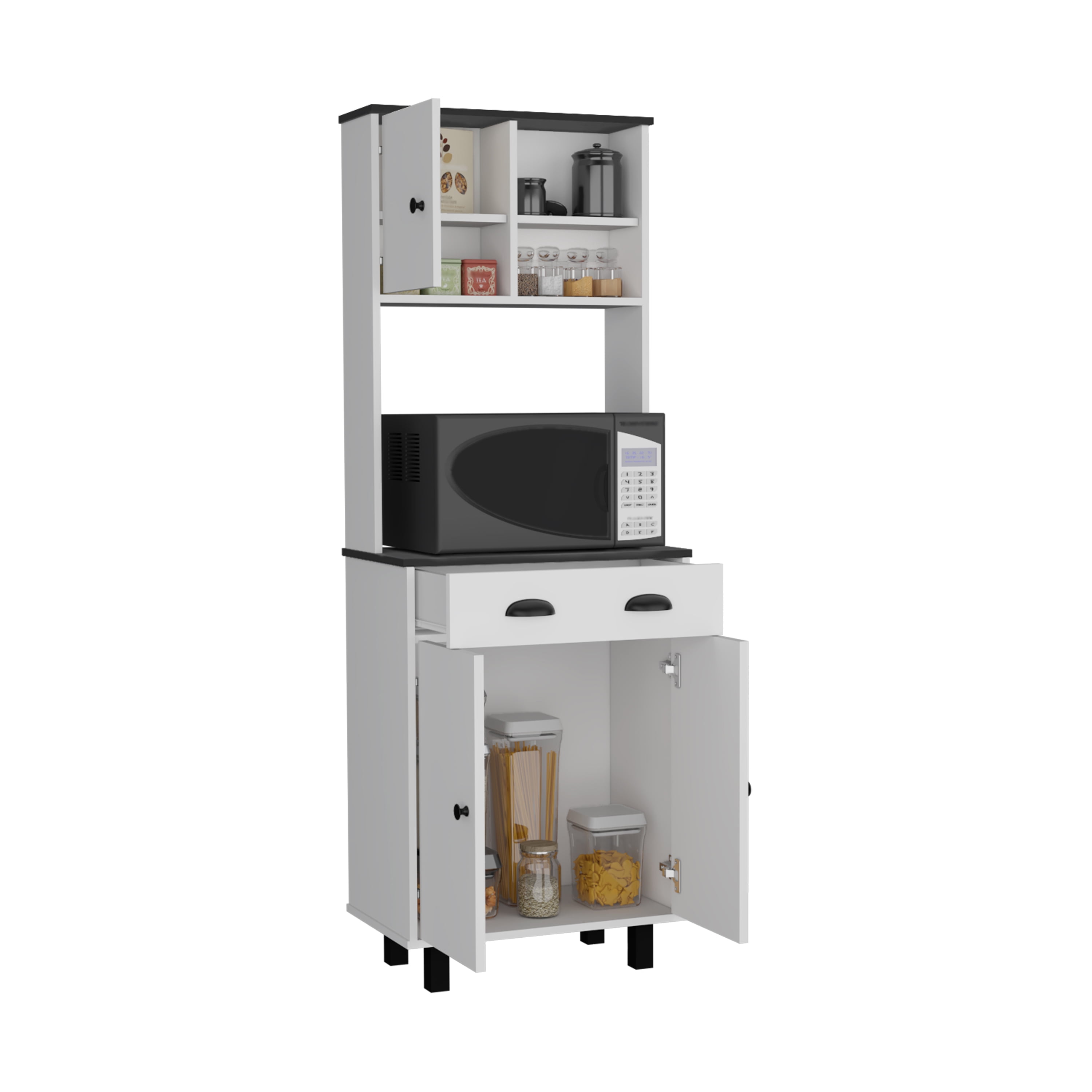 DUOSONG Salem Kitchen Pantry With 2 Cabinets, 2 Open Shelves, And ...