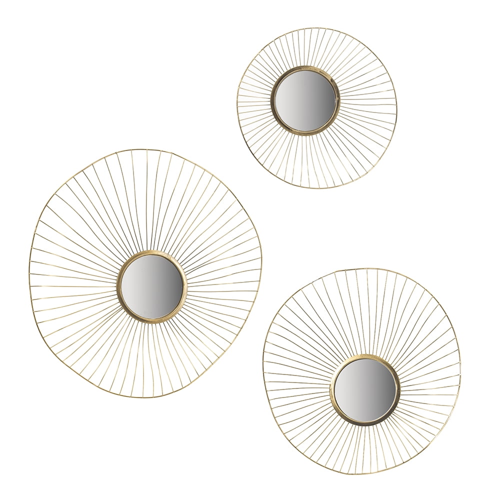 DUOSONG Set Of 3 Wall Mirror Abstract Designed Wall Mirrors With Gold ...