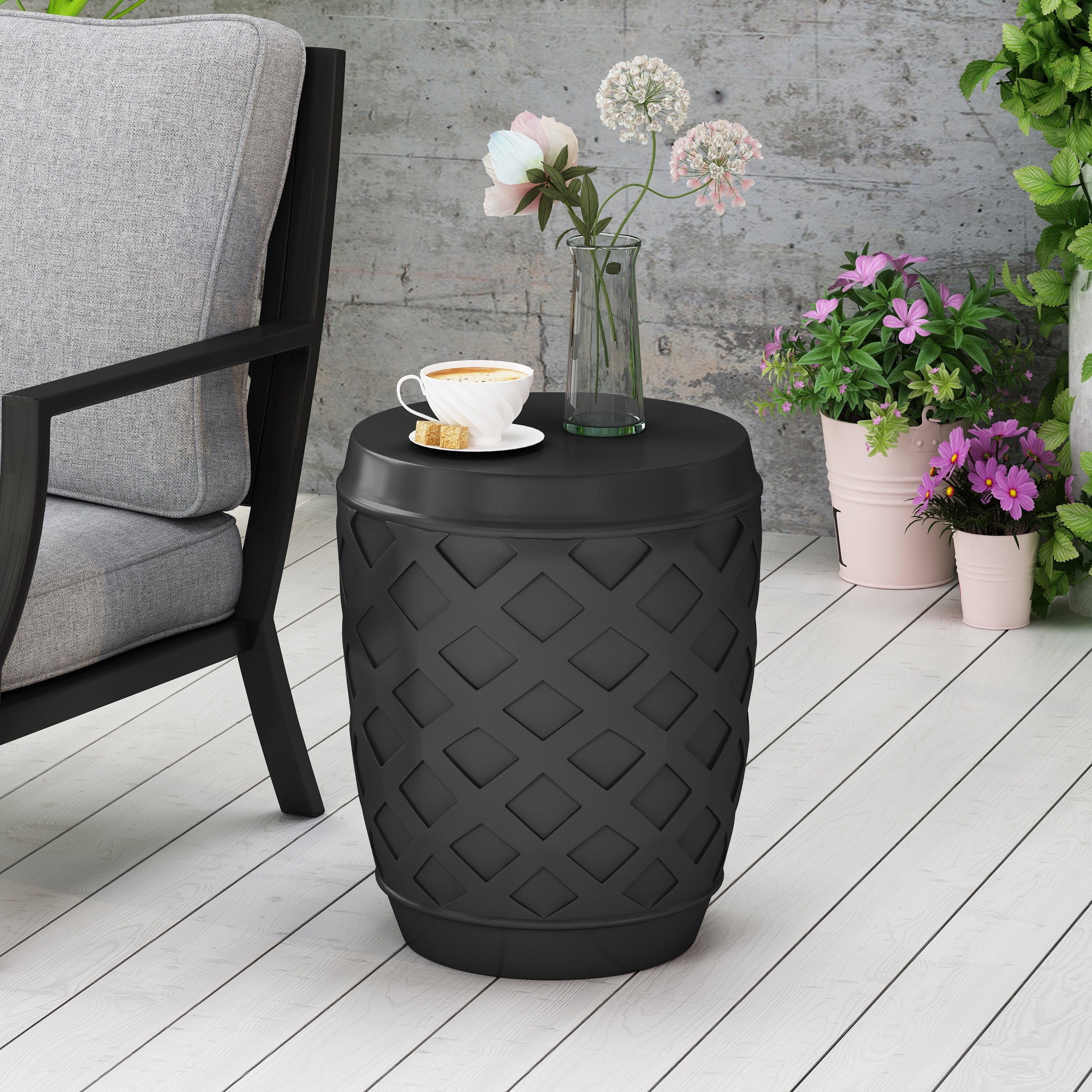 DUOSONG Side Table Black Concrete Garden & Outdoor Outdoor & Patio ...