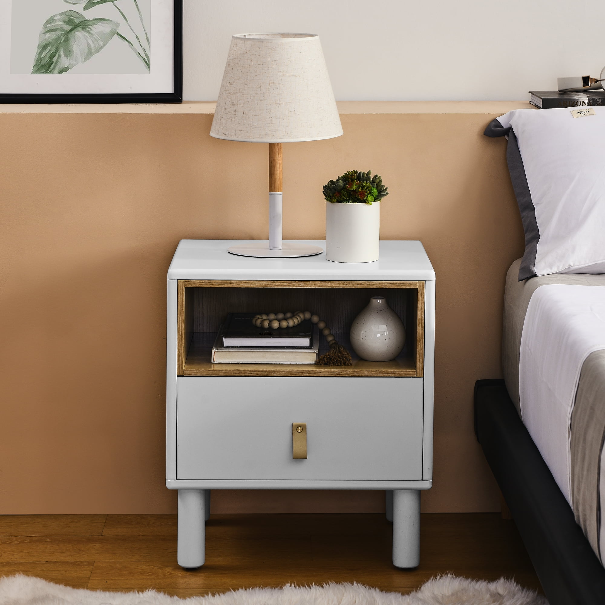 DUOSONG Single Drawer Bedside Table, Modern Style Bedside Table, Wooden ...