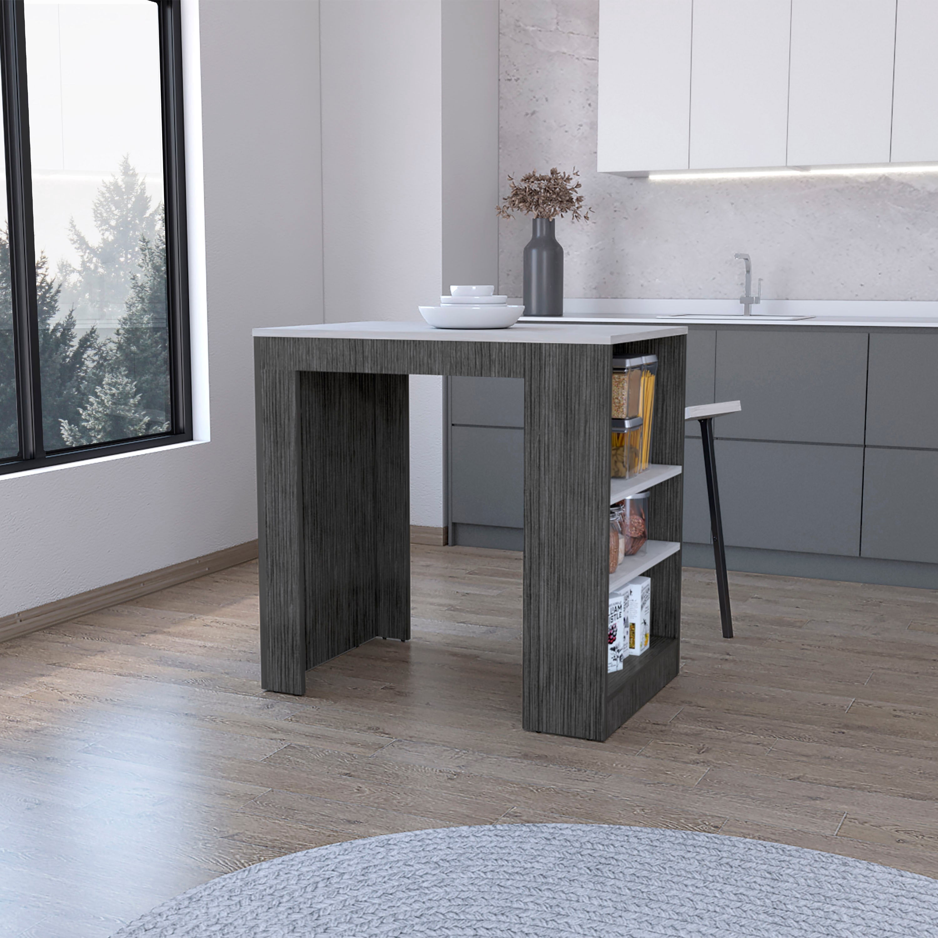 DUOSONG Smokey Oak And Ibiza Marble Counter Height Table Top Kitchen ...