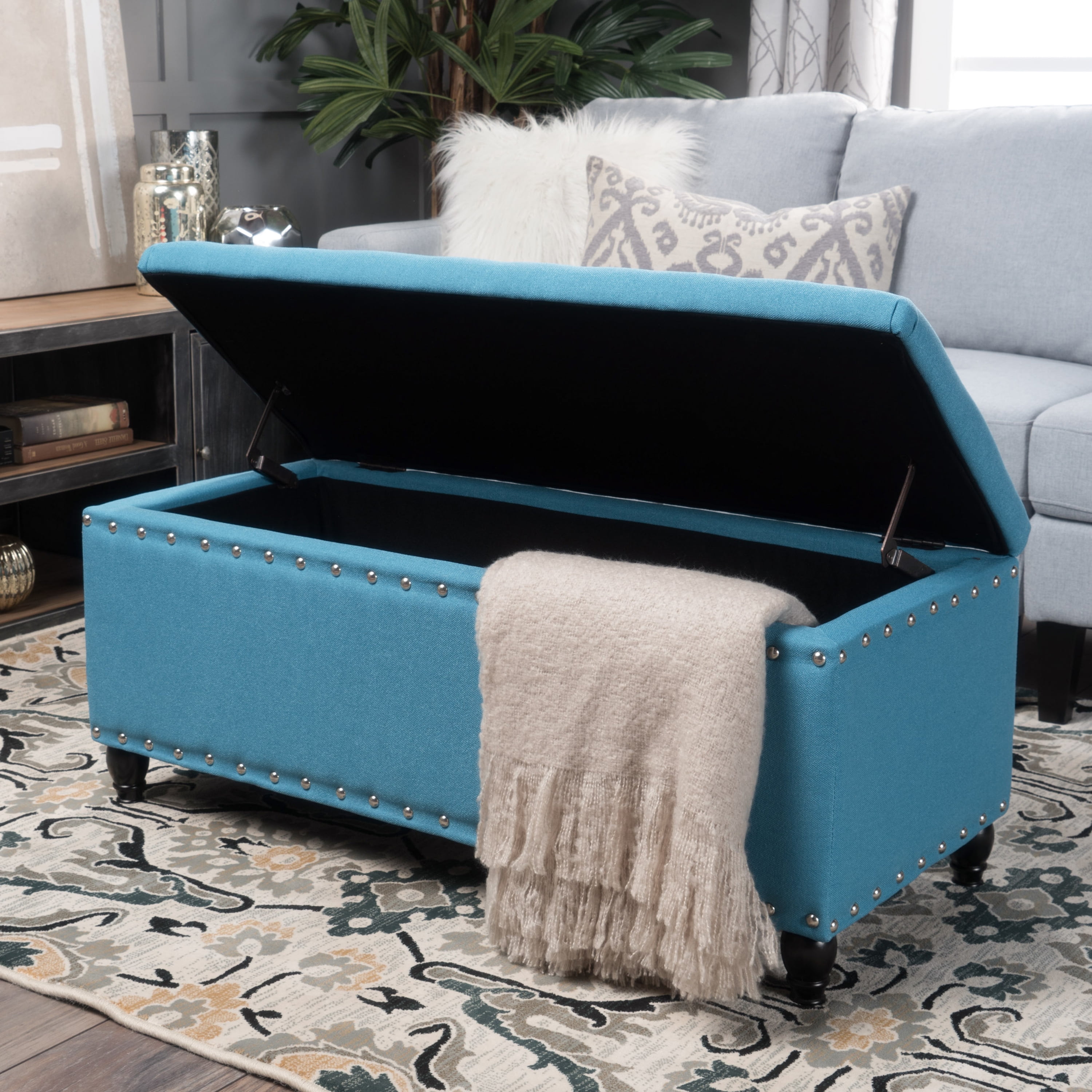DUOSONG Storage Ottoman Teal Fabric Furniture Bedroom Furniture Benches ...