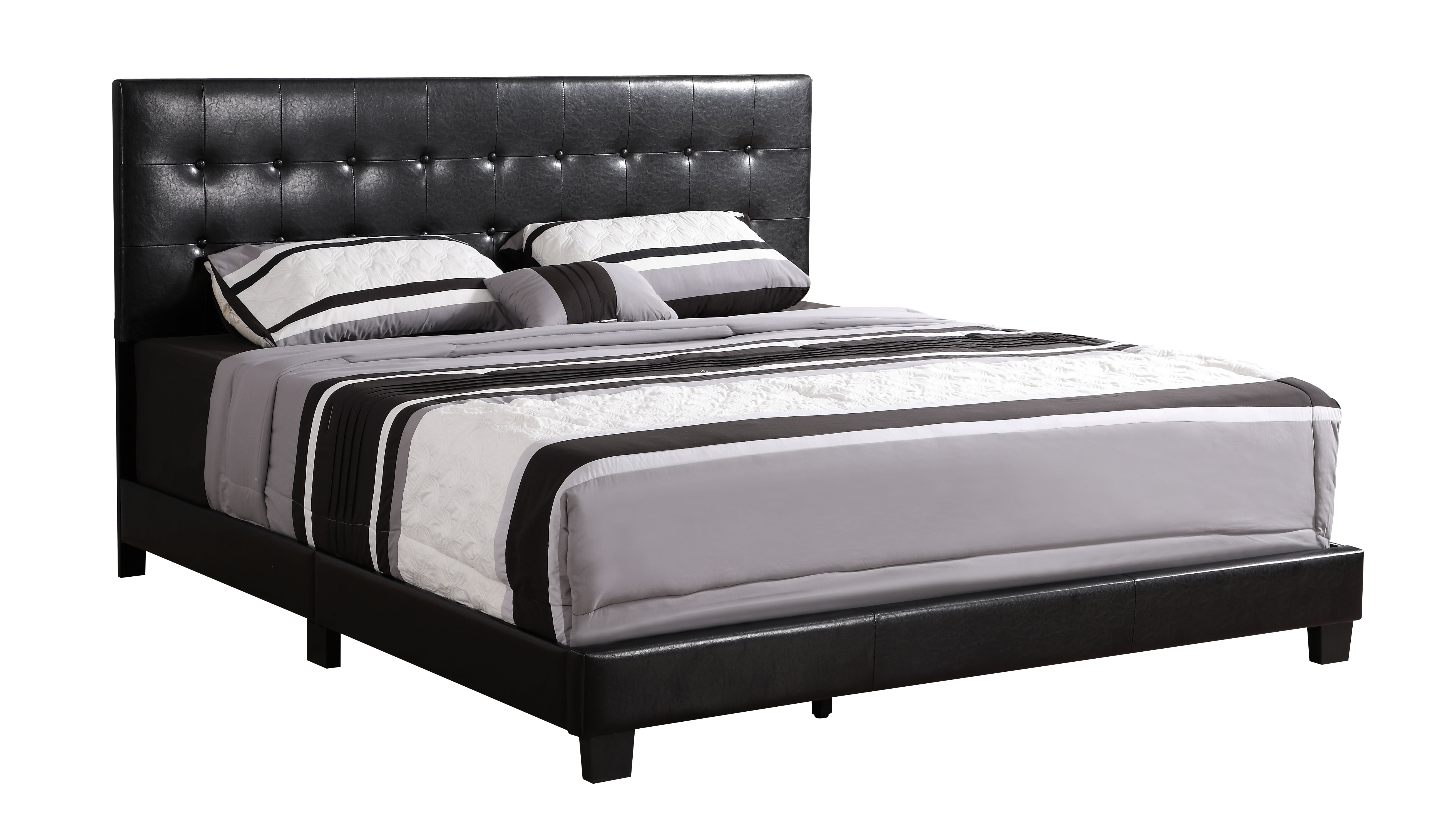 DUOSONG Stylish Contemporary Black Full Bed Black PU Furniture Bedroom ...