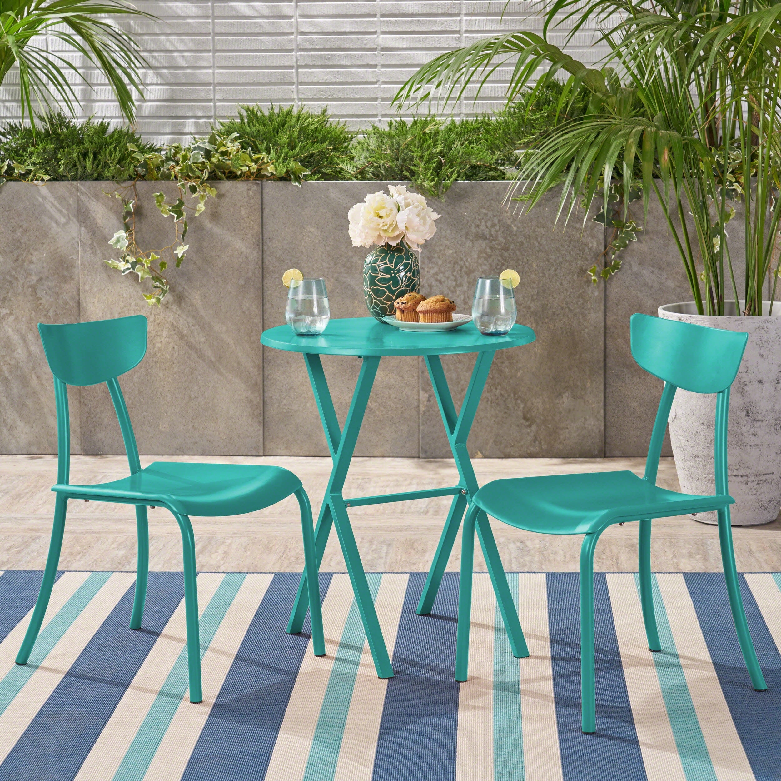 DUOSONG Taro Bistro Set Teal Iron Garden & Outdoor Outdoor & Patio ...