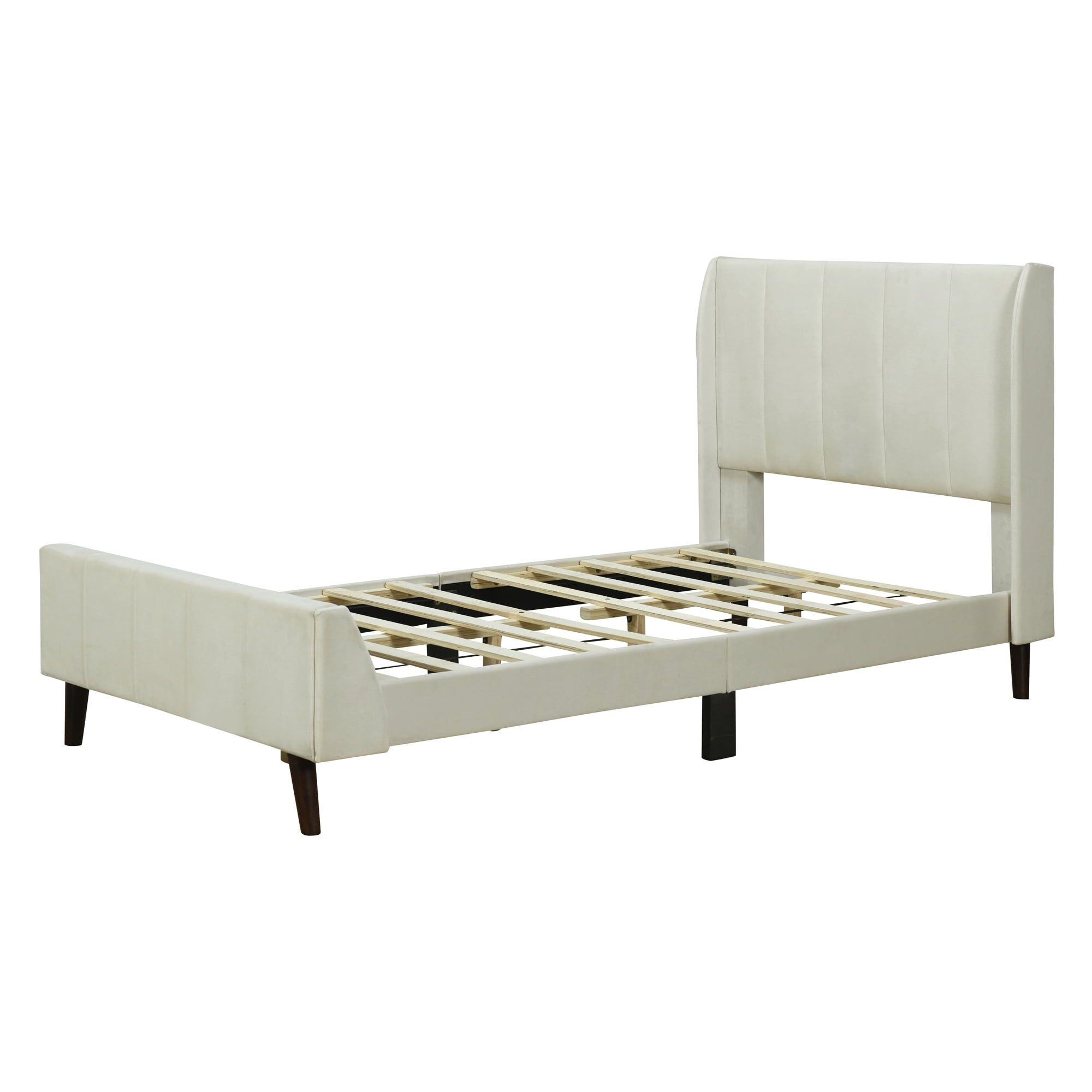 DUOSONG Twin Size Upholstered Platform Bed, Velvet, Beige Beige ...