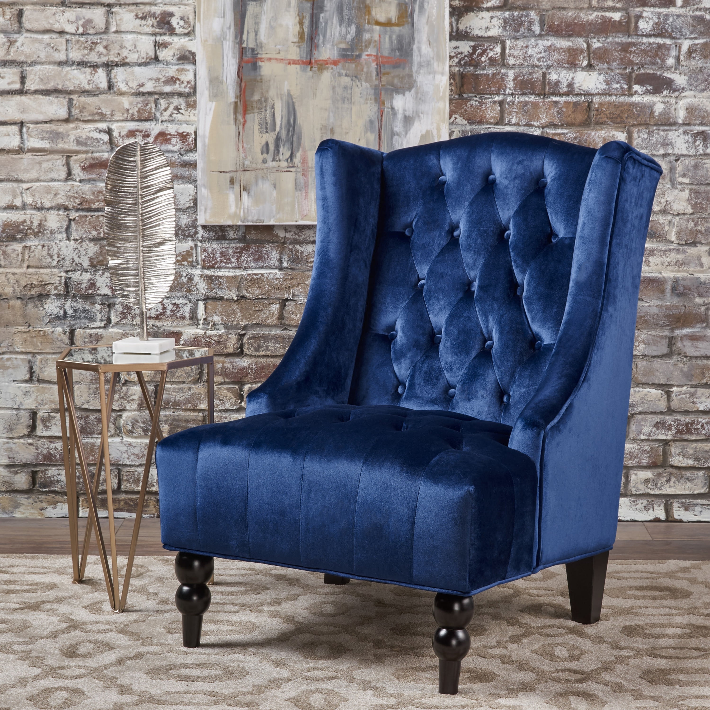 DUOSONG Upholstered Side Chair Navy Blue Velvet Furniture Primary ...