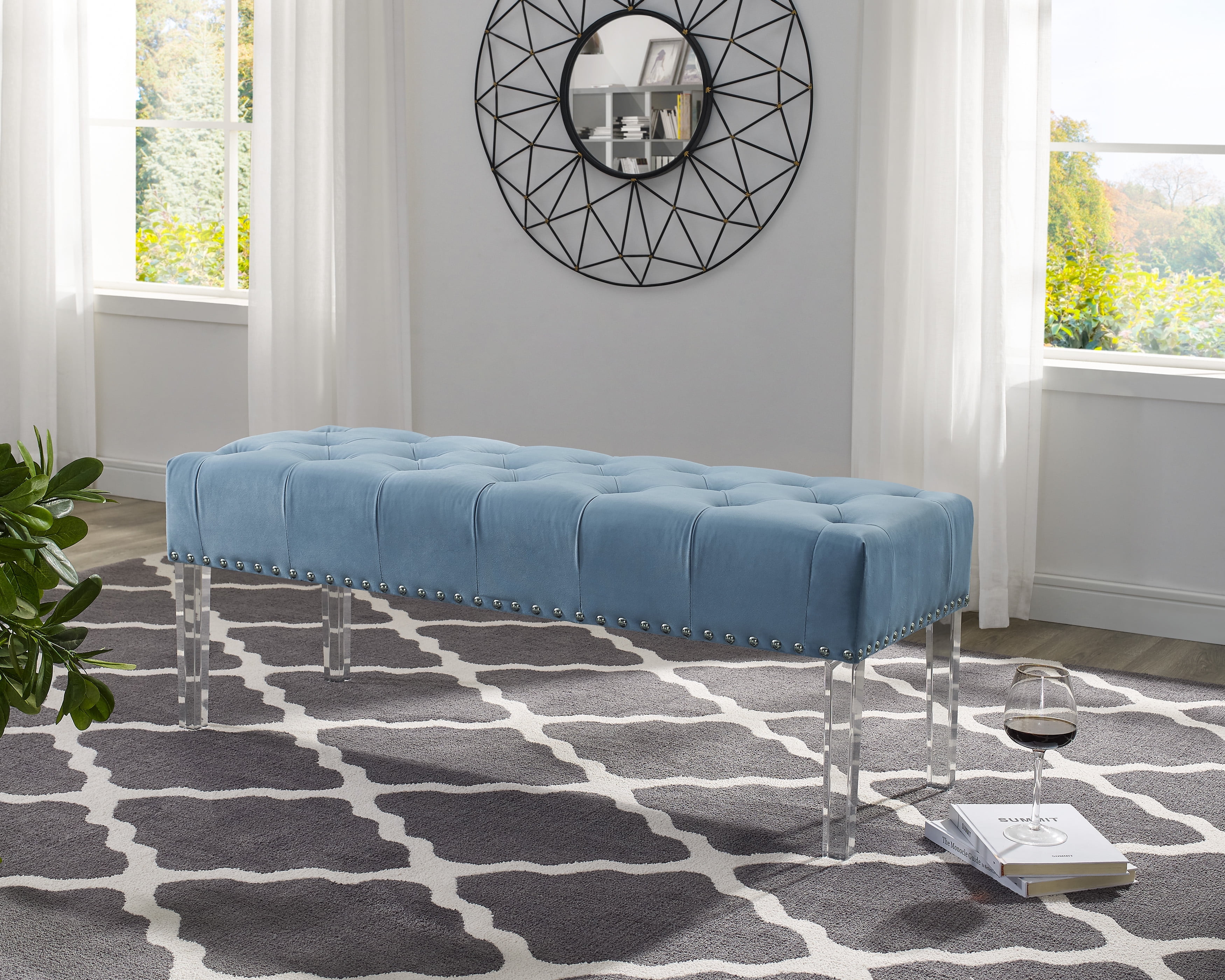 DUOSONG Valley Button Tufted Velvet Upholstered Bench With Acrylic Leg ...