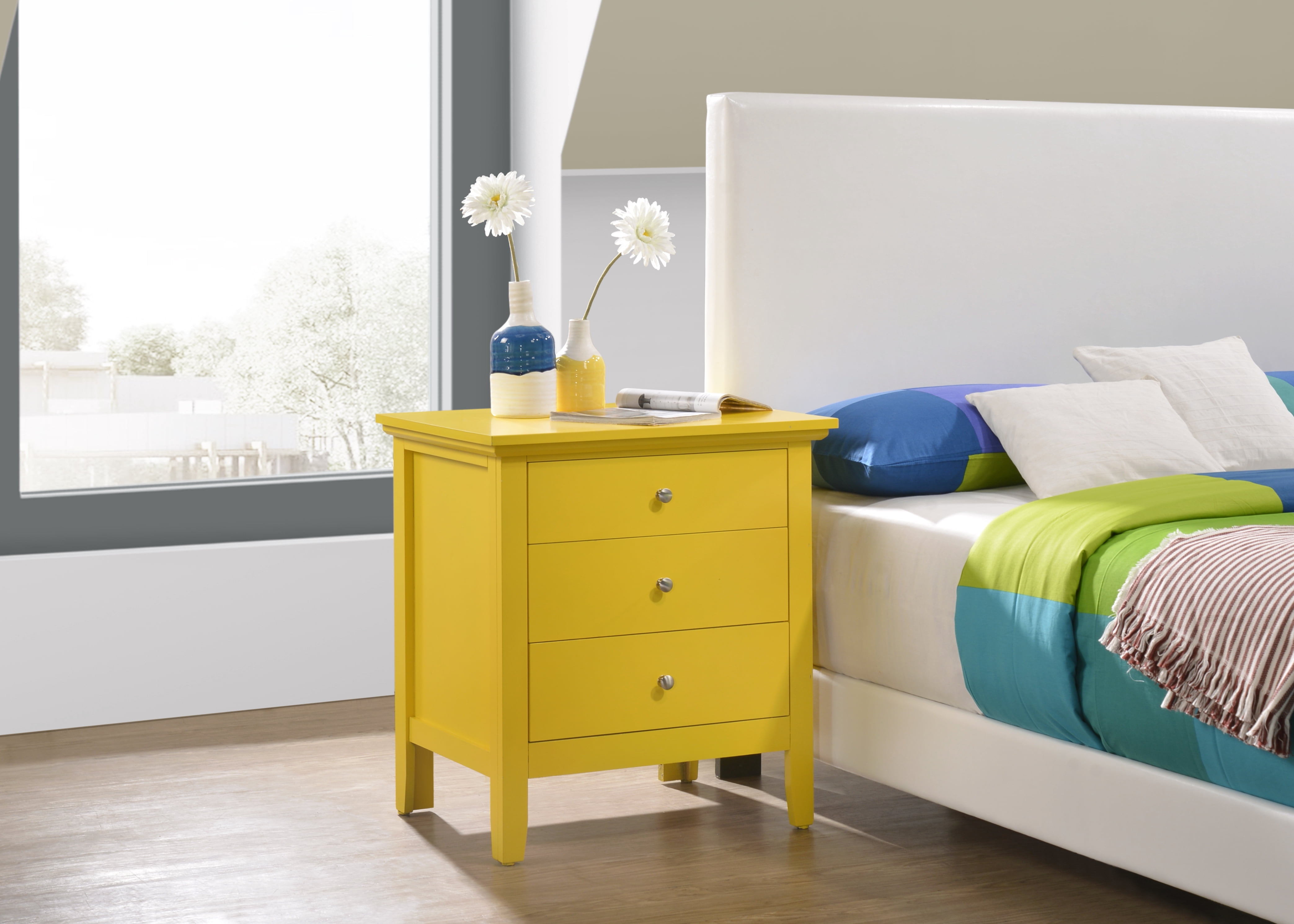 DUOSONG Vibrant Casual Yellow Nightstand Yellow Particle Board ...