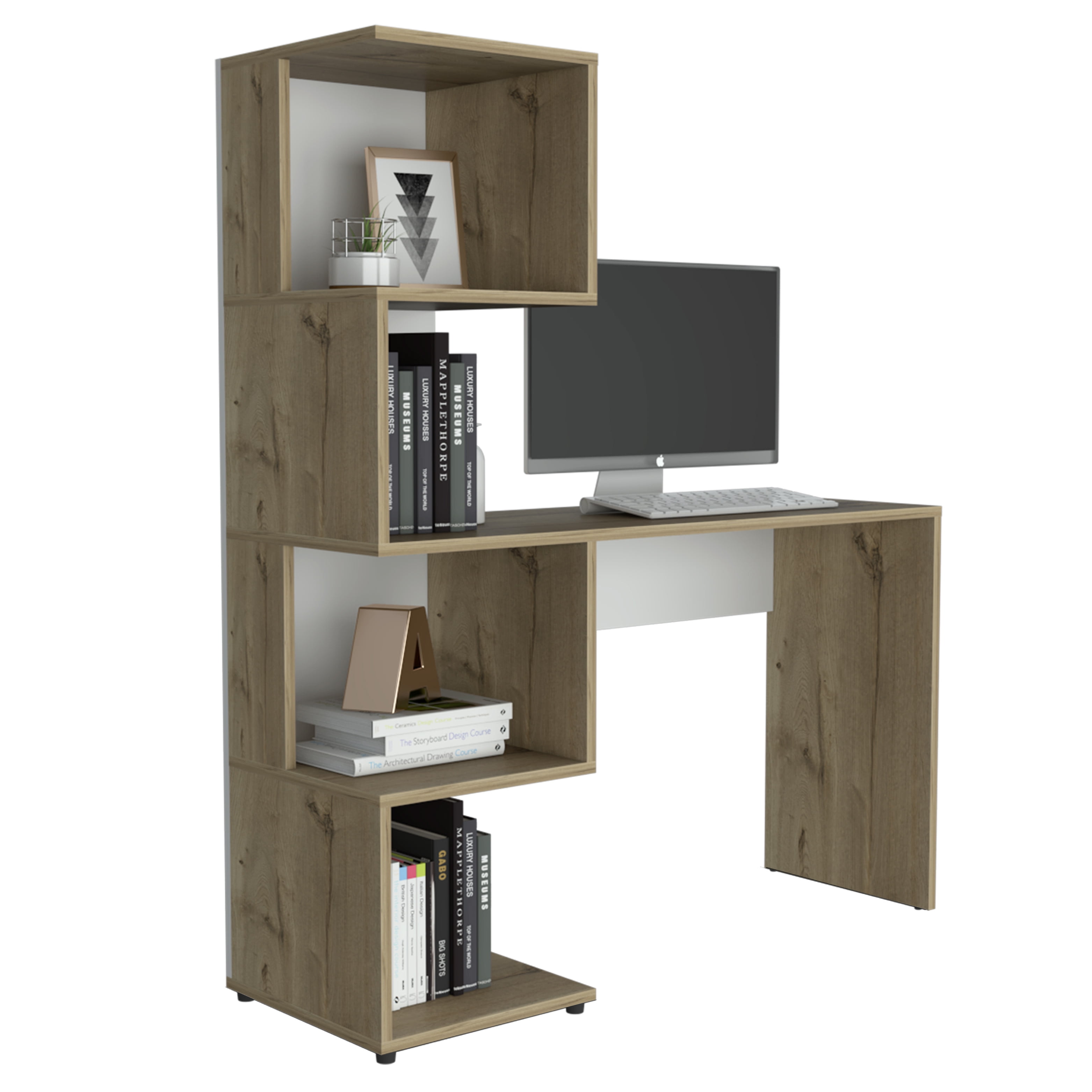 DUOSONG Vik Desk With Storage Cabinets, Four Shelves Multicolor ...
