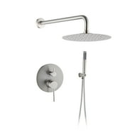 12″ Wall-Mounted Square Brushed Nickel Shower Set with Waterfall ...