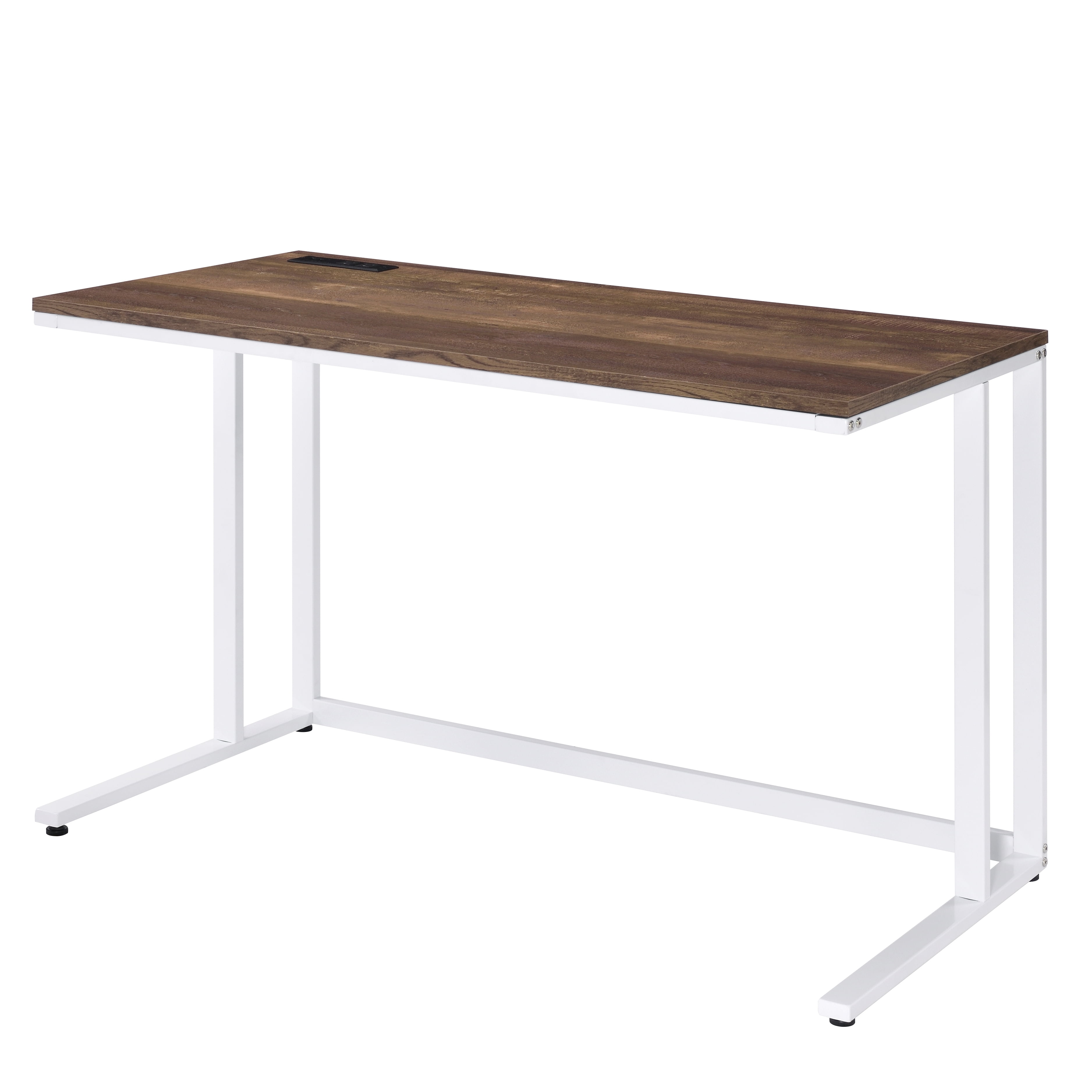 DUOSONG Walnut And White Writing Desk With Usb Port White+Walnut Wood ...