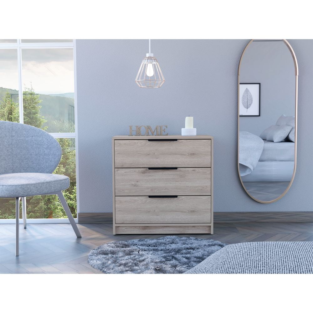 DUOSONG Washington Three Drawer Dresser Beige Engineered Wood Furniture ...