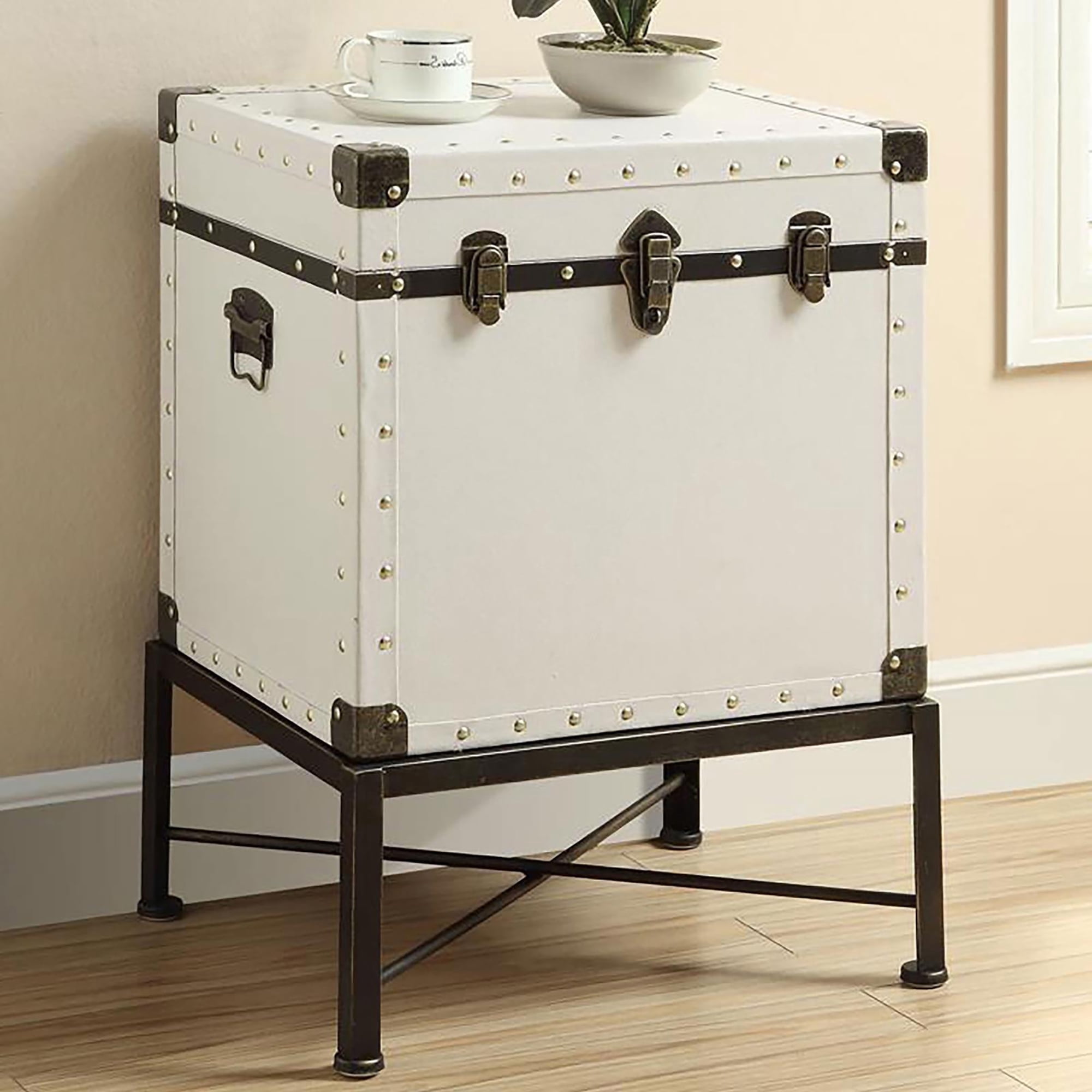 DUOSONG White And Bronze Washed Trunk Style Accent Cabinet White Wood ...