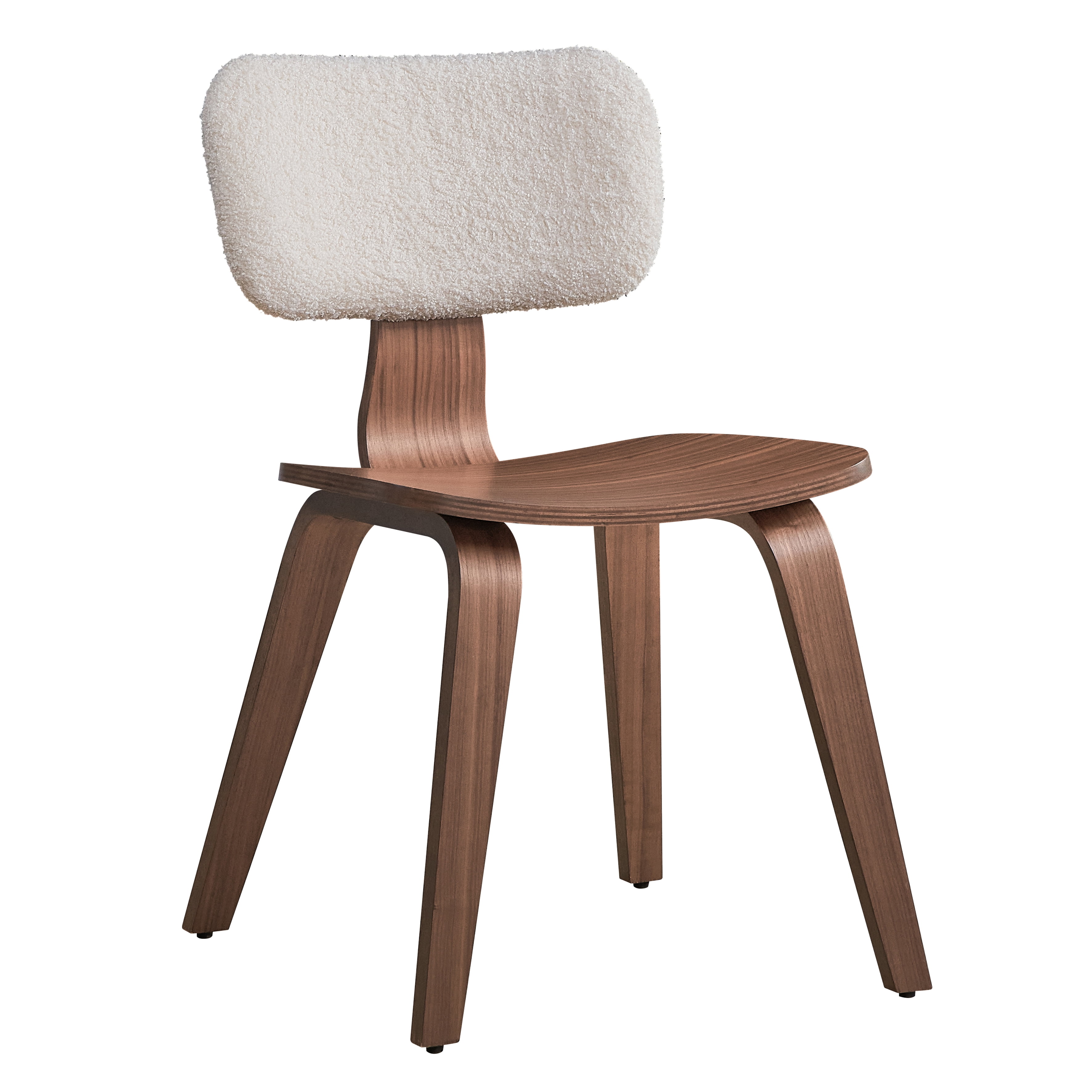 Dining Room Seating White Boucle and Walnut Side Chair with Upholstered ...