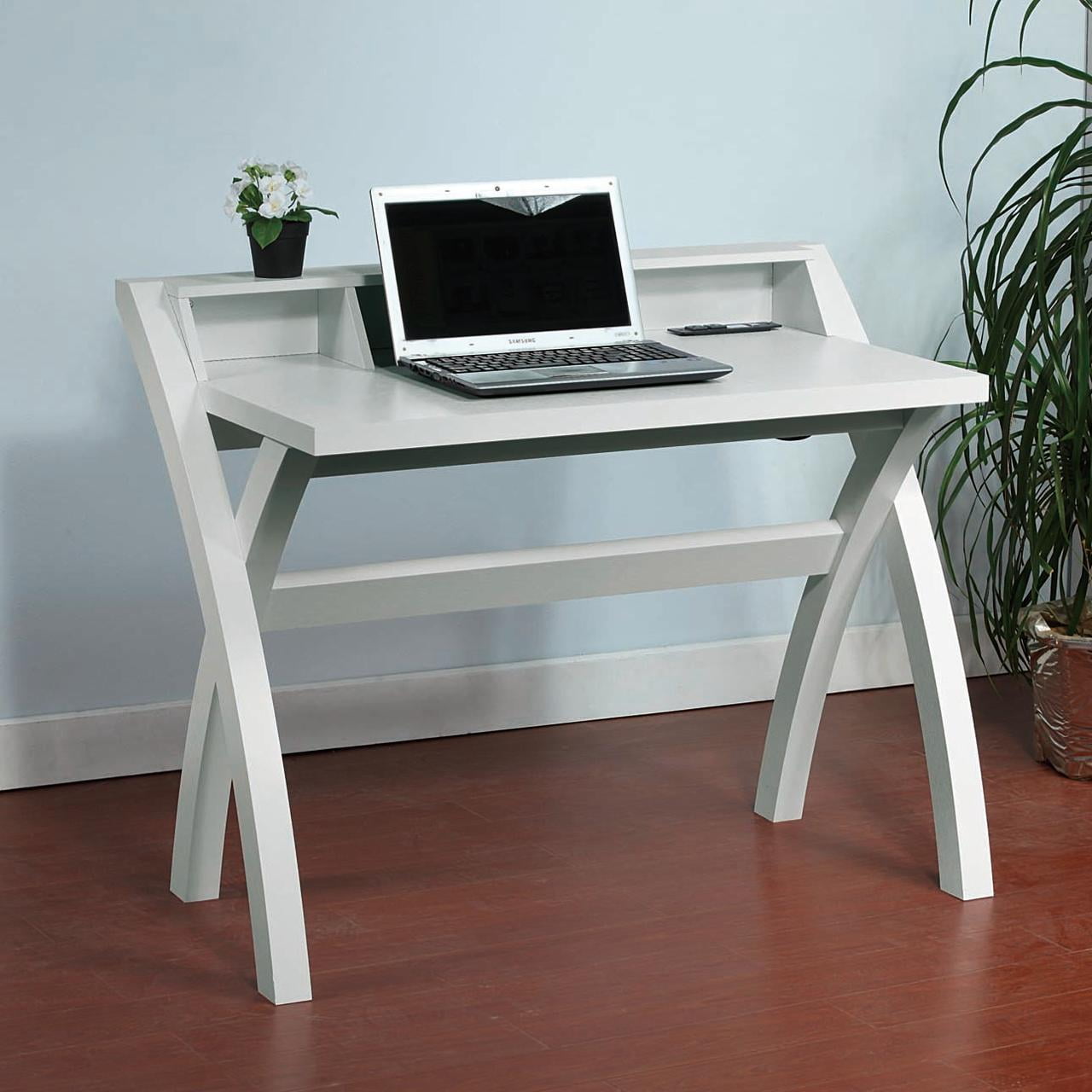 DUOSONG White Crosshatch Desk, Workstation Desk With Usb/Power Outlet ...