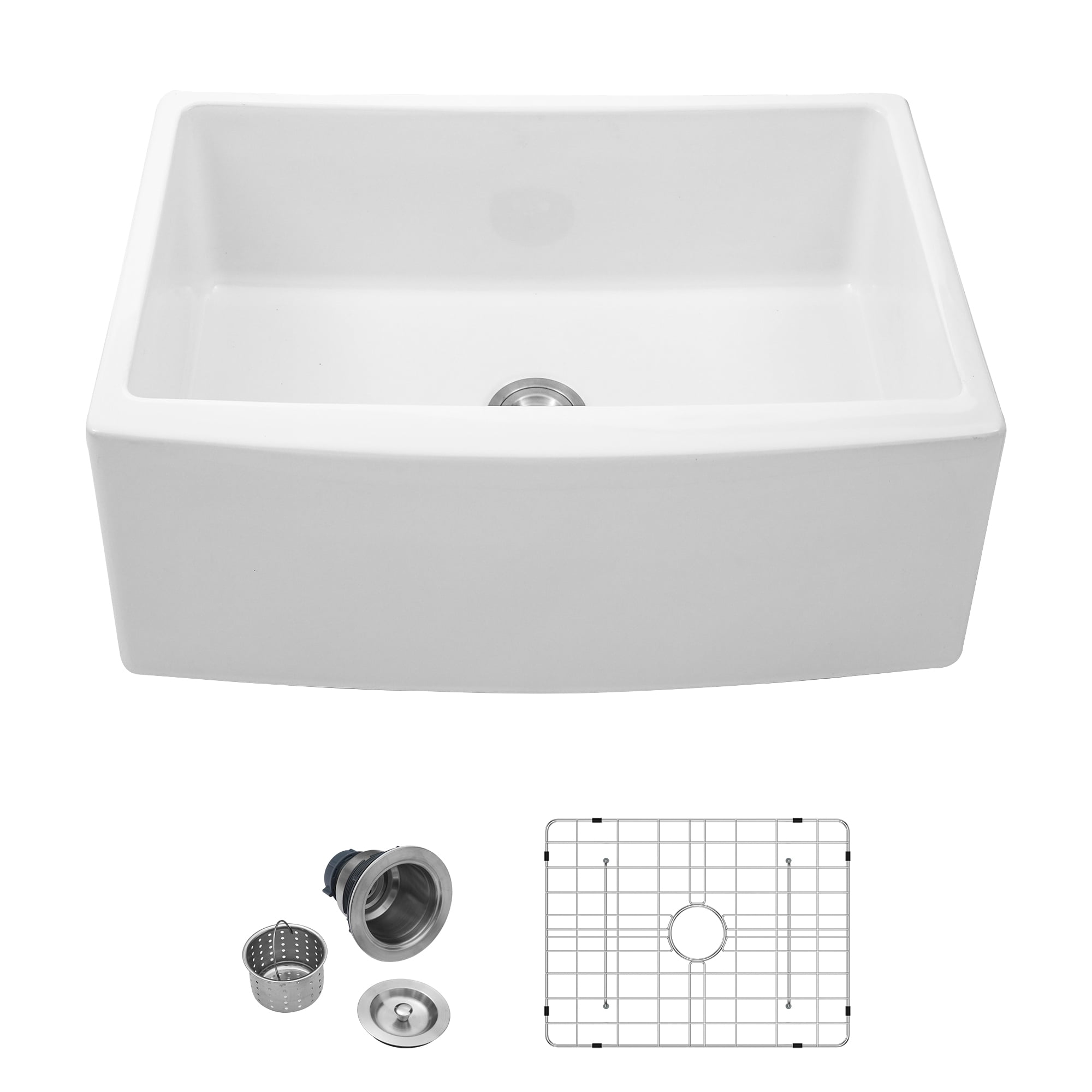 DUOSONG White Farmhouse Sink - 24 Inch White Kitchen Sink Ceramic Arch ...