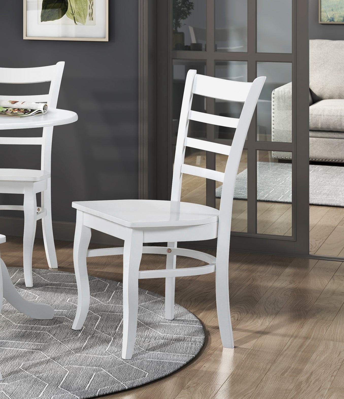 DUOSONG White Finish Dining Chairs Set Of 2 Wooden Ladder-Back Casual ...