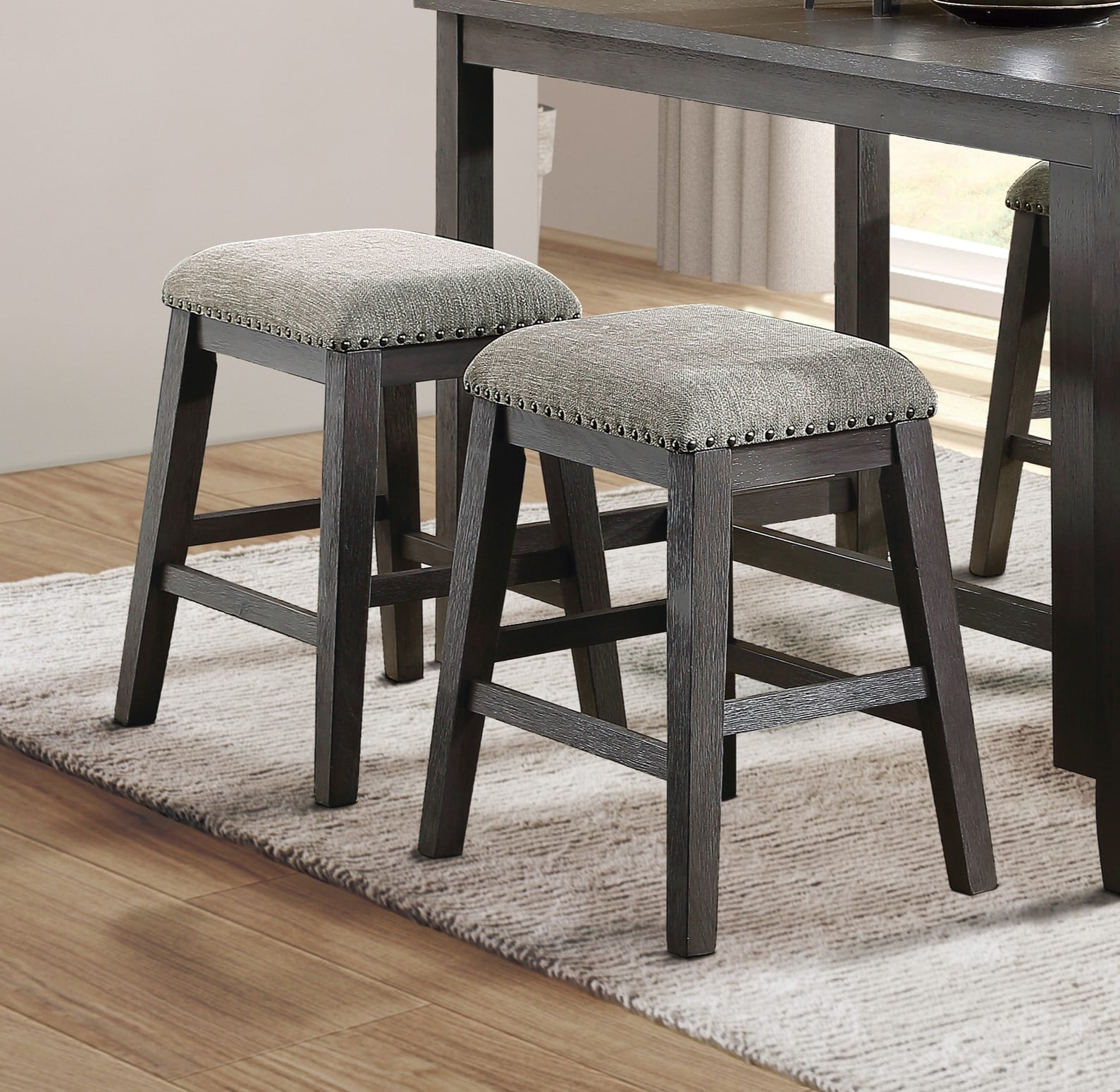 DUOSONG Wire-Brushed Gray Finish Bar Stools - Set of 2, Gray - Walmart.com