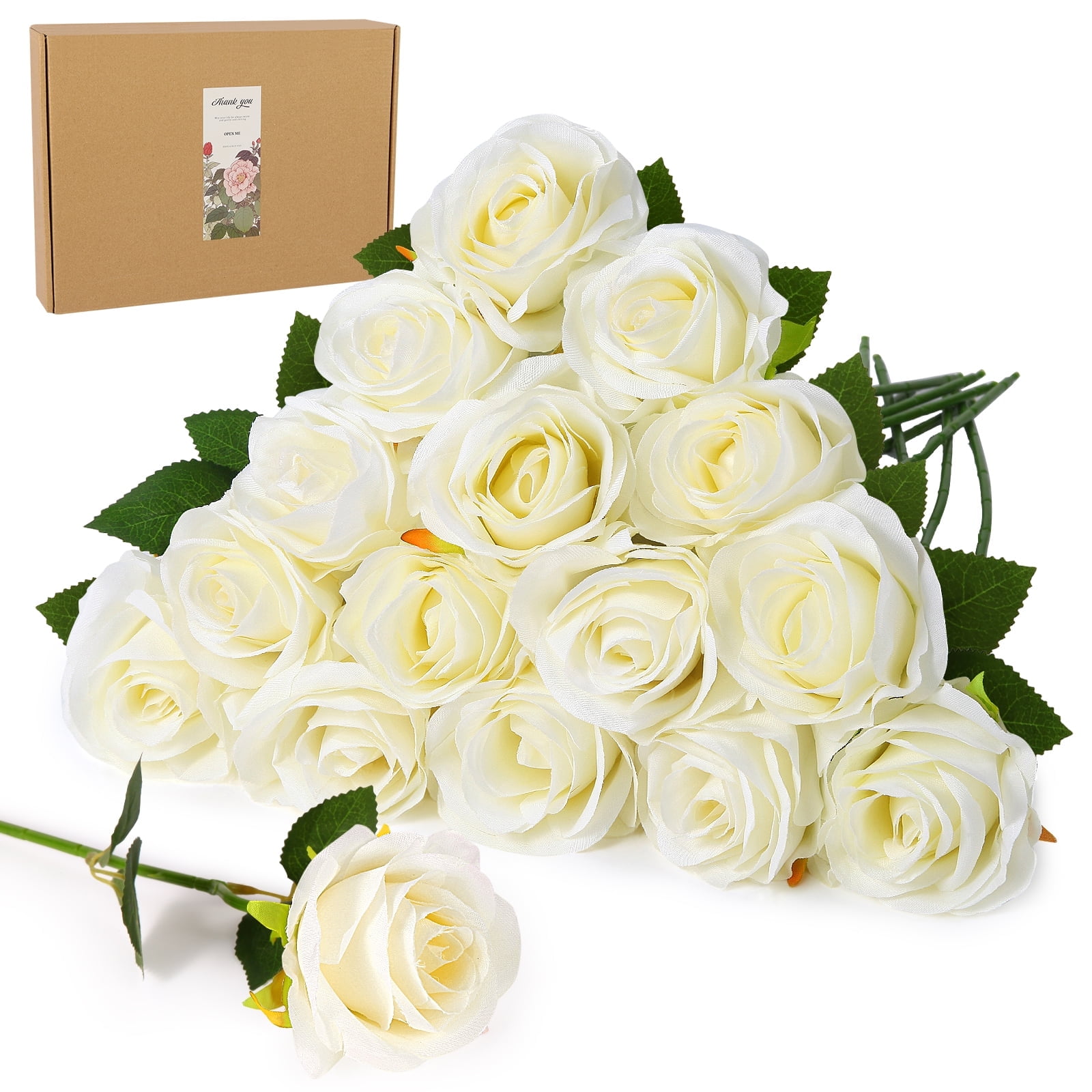 DUOTAN 20 PCs White Roses Artificial Silk Flowers, 4’’Big Flower Head ...