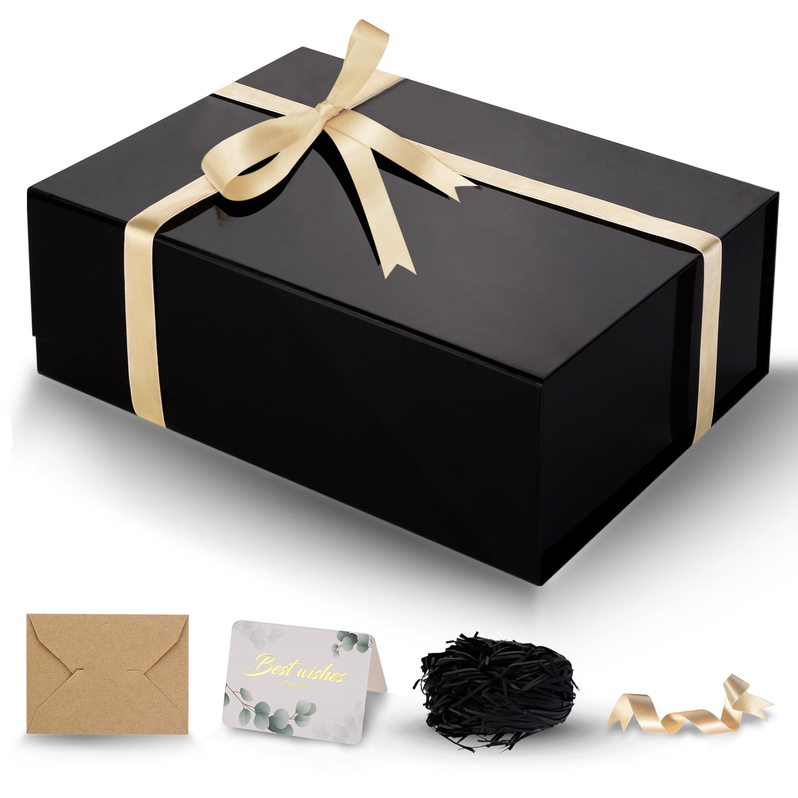DUOTAN Large Glossy Black Gift Box with Magnetic Lid 13.5 x 10 x 3.5 ...