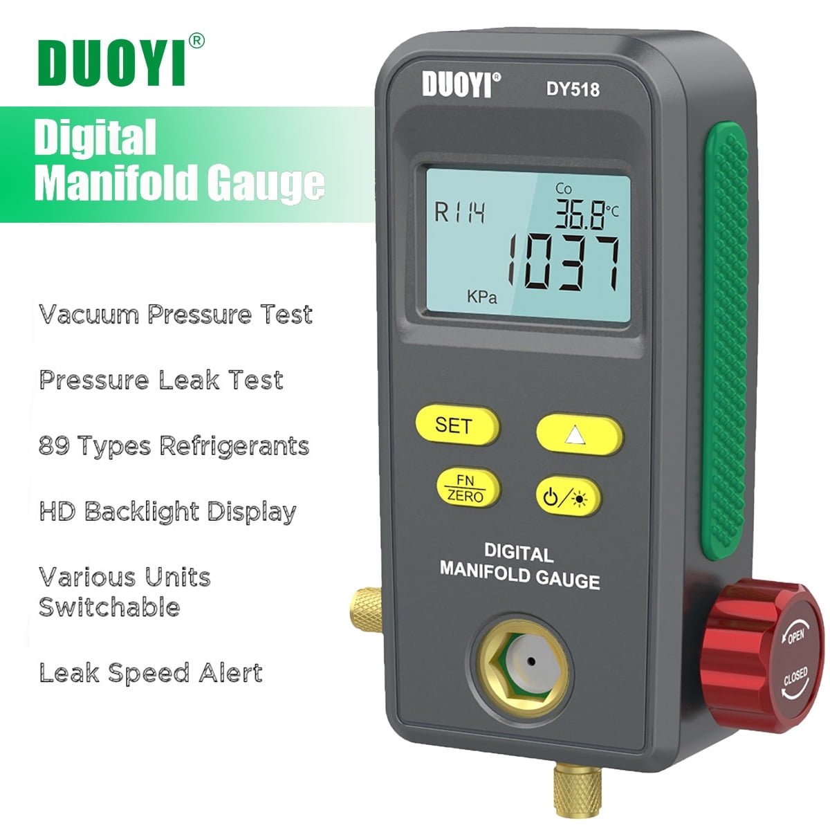 DUOYI DY518 A/C Refrigeration Digital Manifold Gauge, HVAC Vacuum ...