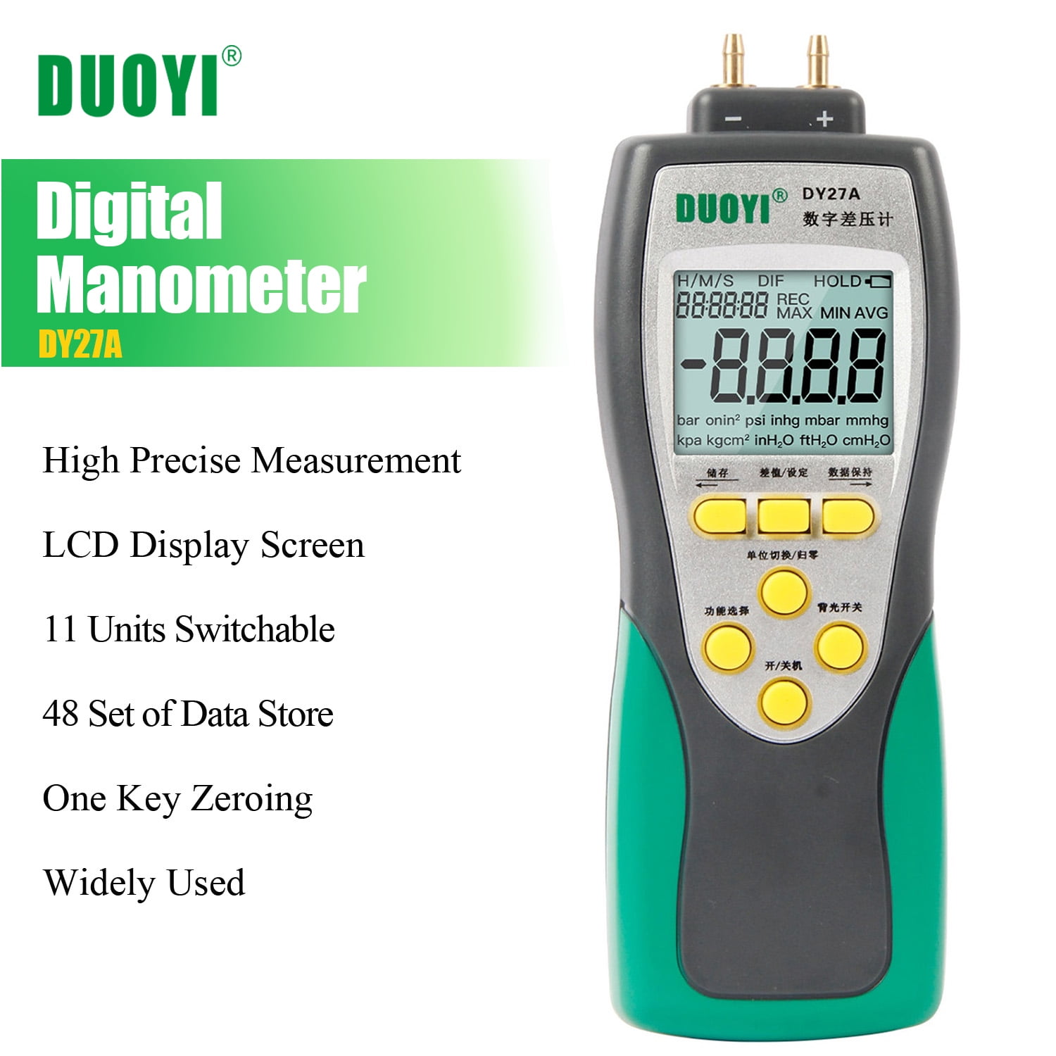 DUOYI Digital Manometer Dual Port Gas Air Pressure Tester Handheld ...