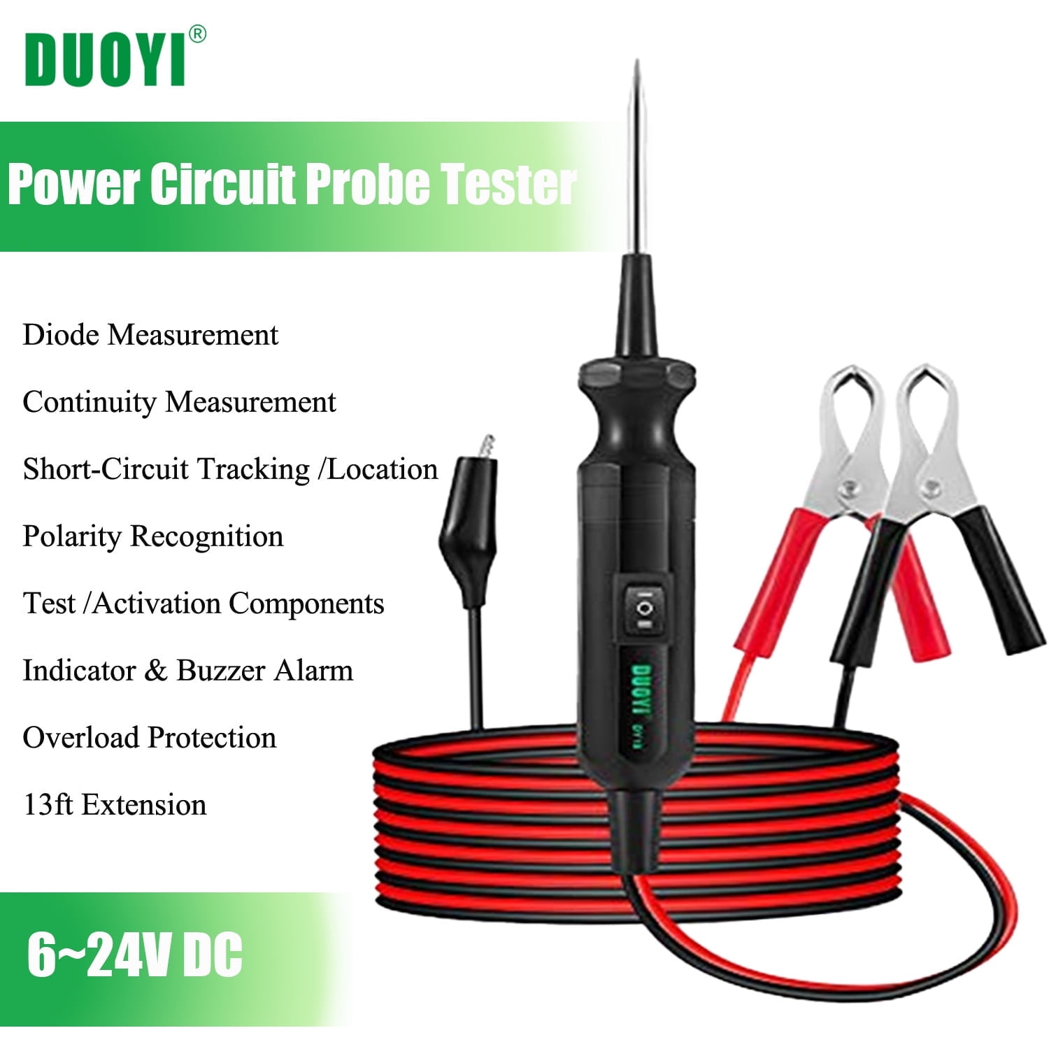 DUOYI Power Circuit Probe Tester Pen 6-24V DC Electrical Short/ Break ...