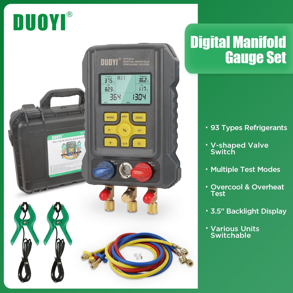 DUOYI Refrigeration Digital Manifold Gauge Set HVAC Vacuum Pressure ...