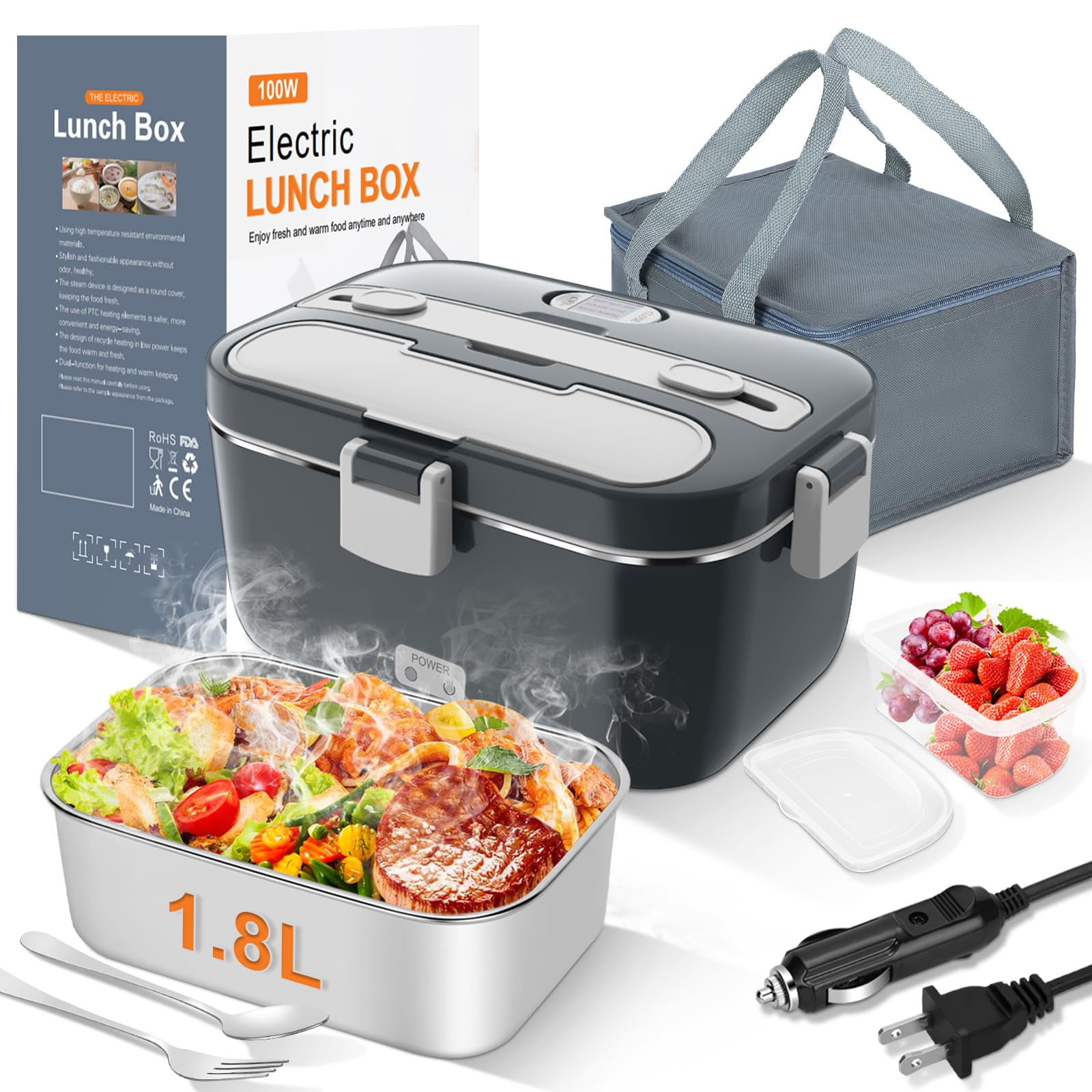 DUPASU Electric Lunch Box Food Warmer: 100W Heated Lunch Box for Adults ...