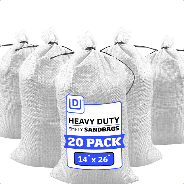 DURASACK® Sand Bags with Tie Strings, Heavy Duty, 14" x 26", White, 20 ...