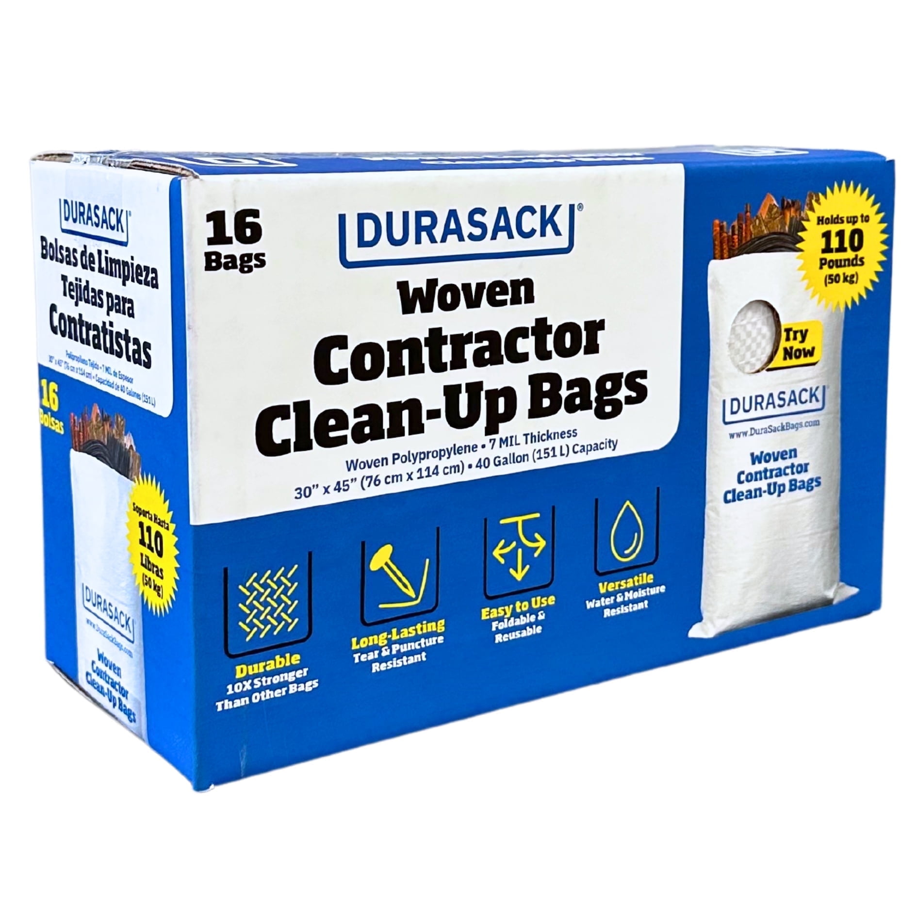DURASACK® Woven Contractor Clean-Up Bags, Heavy Duty, 30" x 45", 40 ...