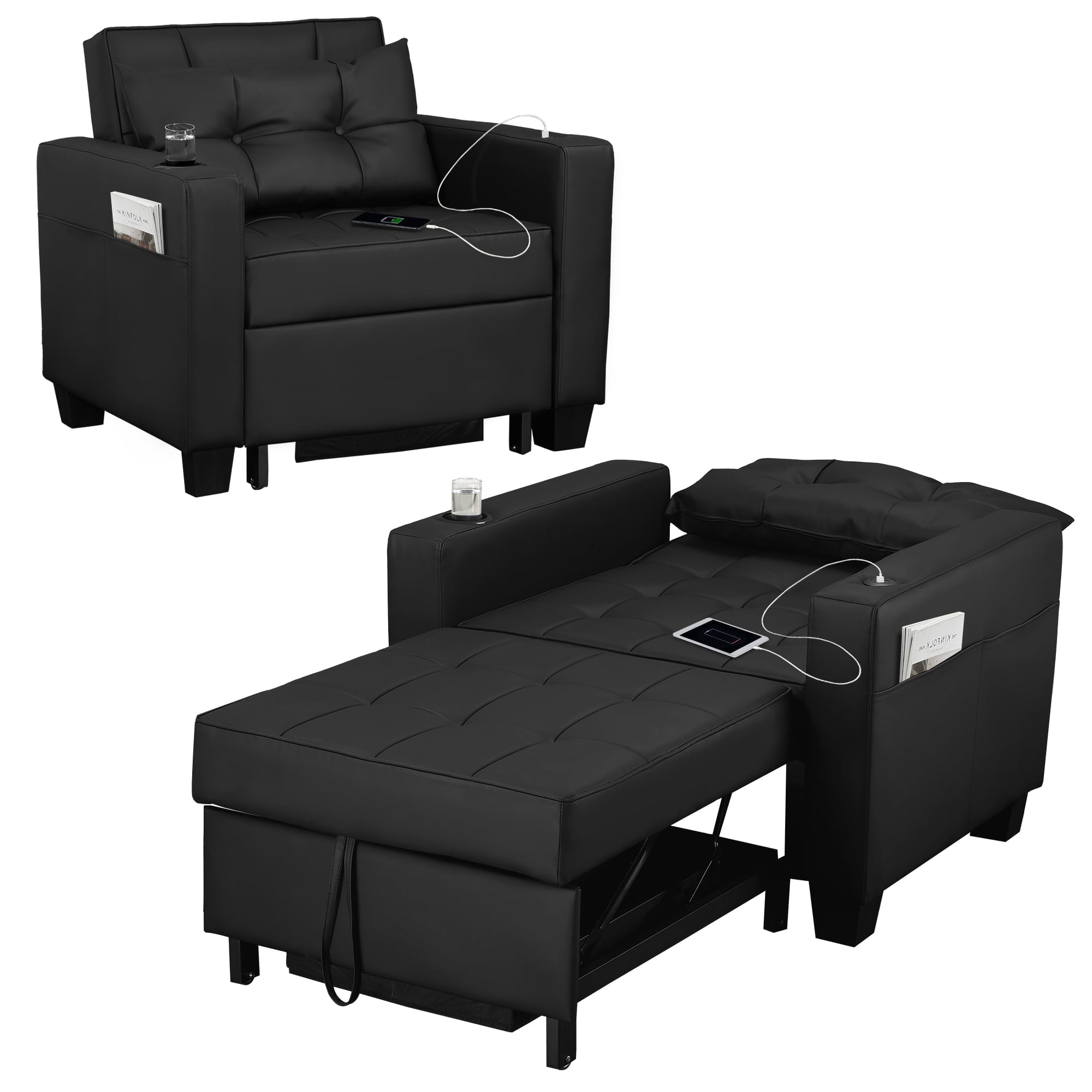 DURASPACE 3 in 1 Convertible Sleeper Chair Bed with USB Port, Faux ...