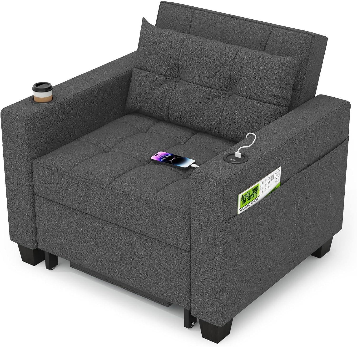 DURASPACE 36.6" Futon Chair Bed Convertible Chair 3-in-1 Pull Out ...