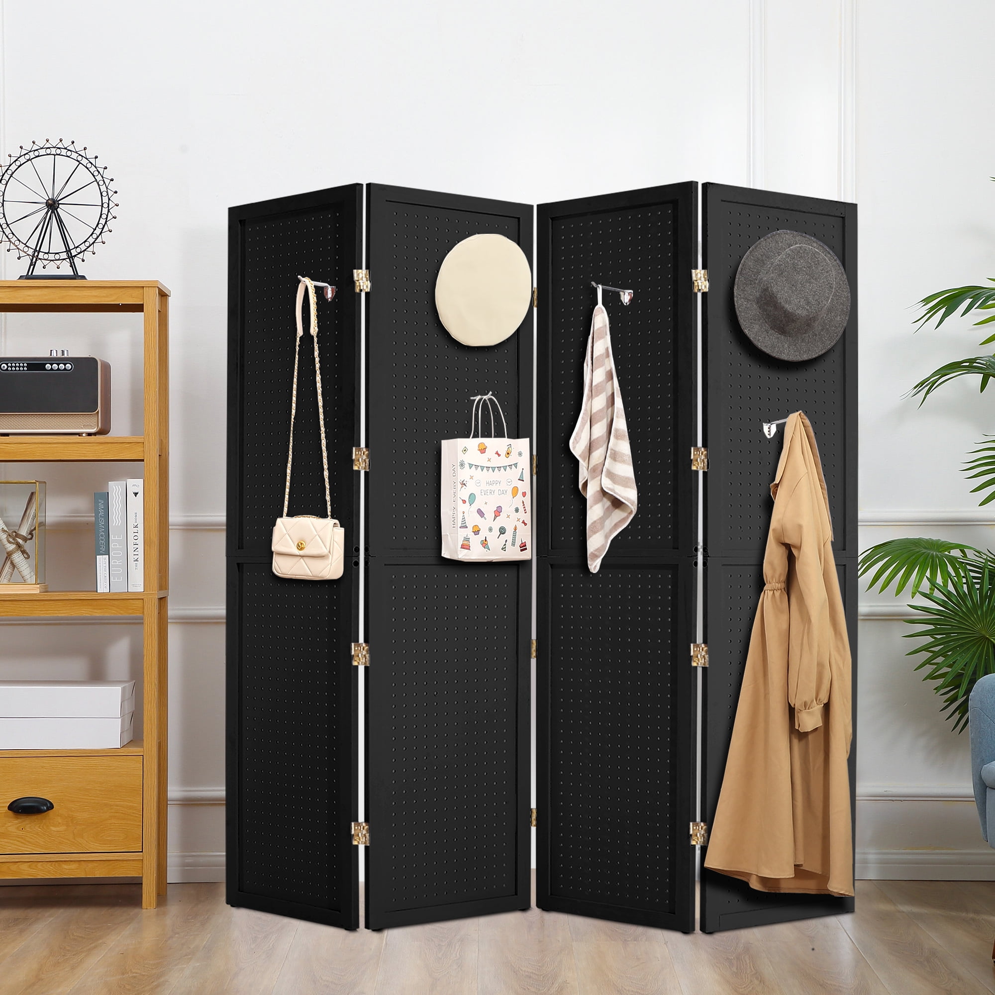 DURASPACE Portable Office House Folding Pegboard 4-Panel Room Divider ...