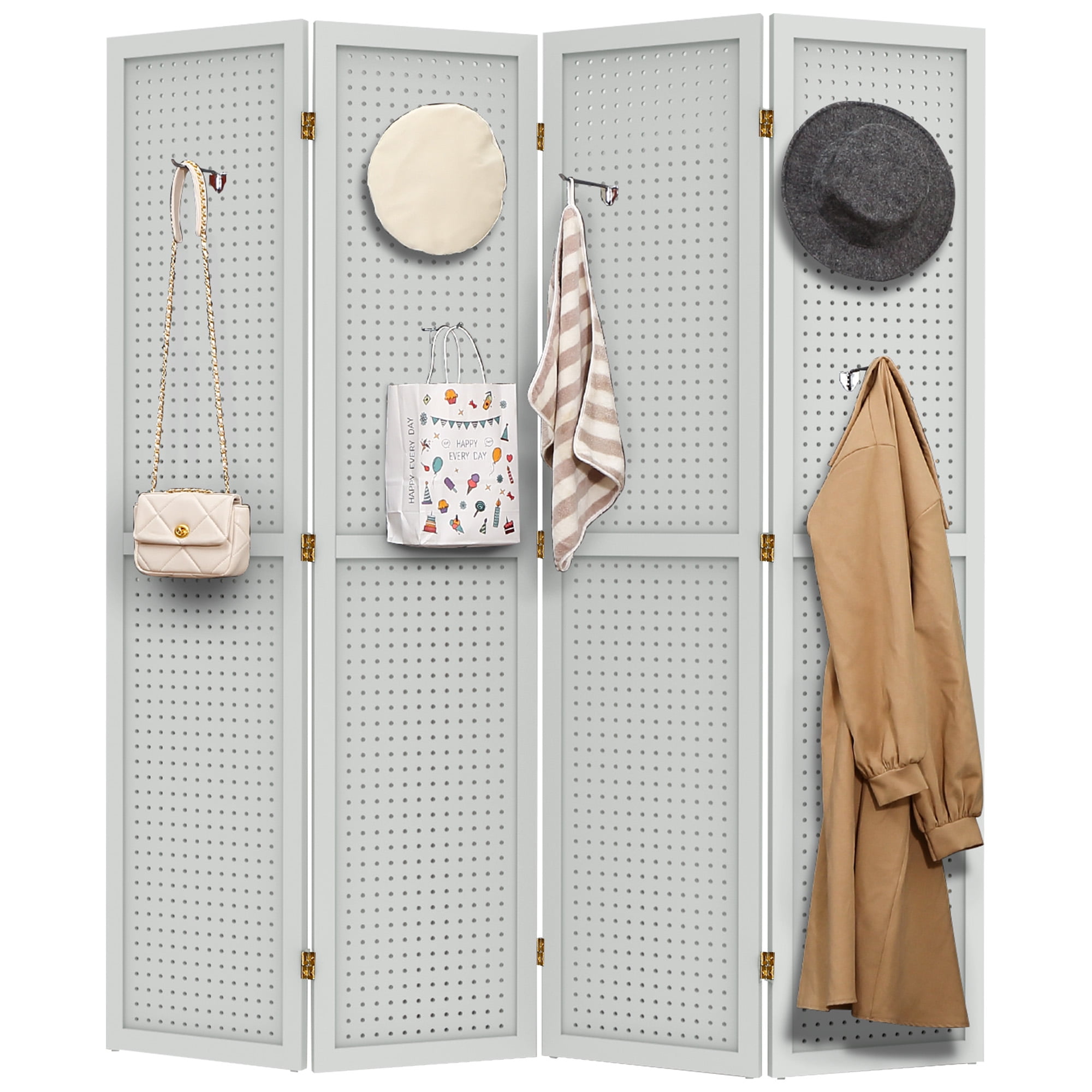 DURASPACE Folding Freestanding Pegboard Screen, 4 Panel Room Divider ...