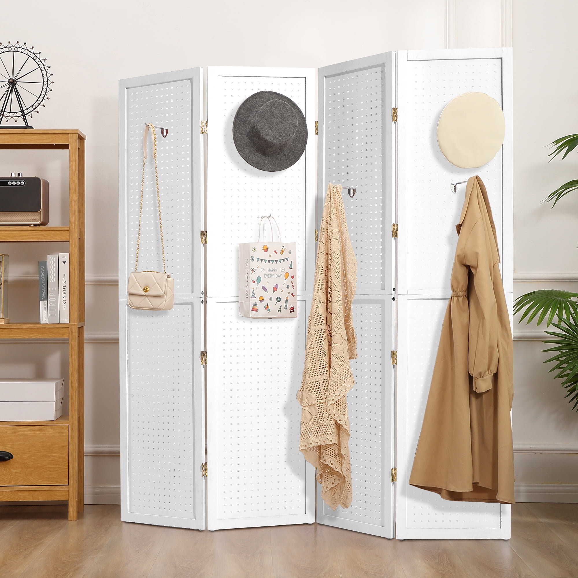 DURASPACE 4-Panel Room Dividers, Folding Privacy Screens, Pegboard ...