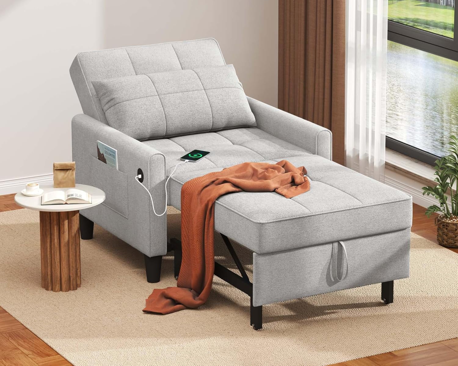 DURASPACE Sleeper Chair Bed with USB Ports, Side Pockets, 3-in-1 ...