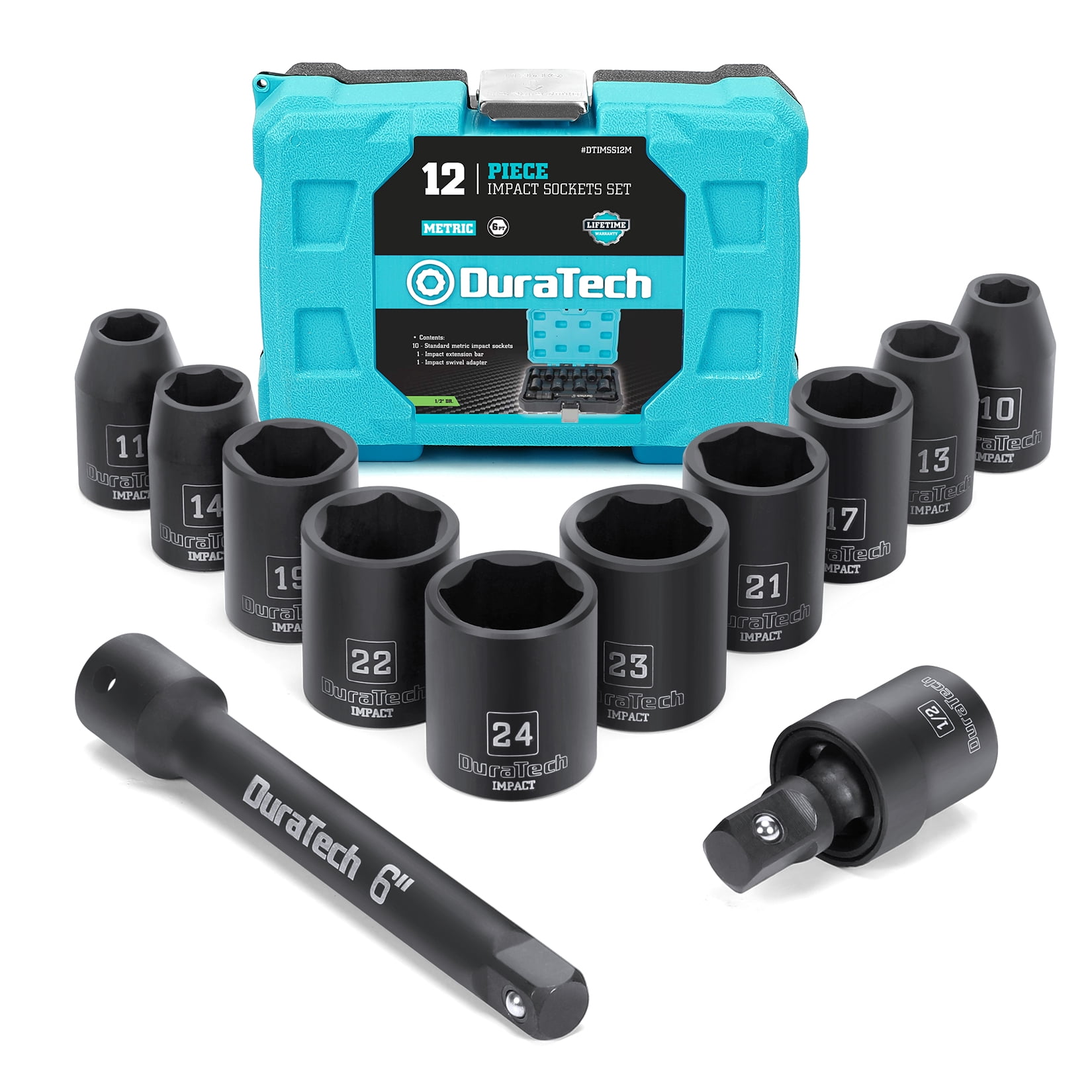 DURATECH 1/2 Inch Drive Impact Socket Set 12 Pieces, 10-24 mm 10 Pieces ...