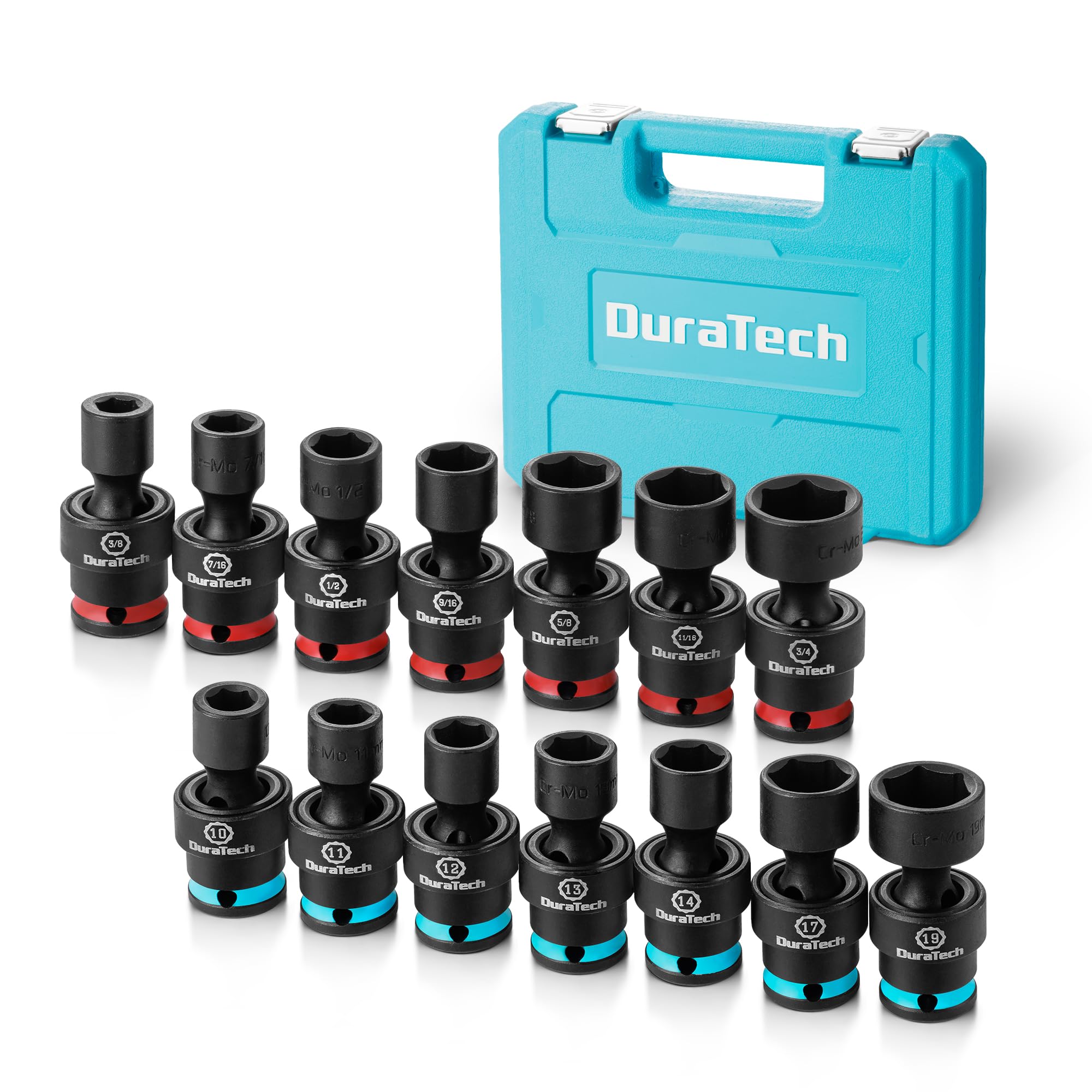 DURATECH 3/8" Drive Impact Swivel Socket Set, Shallow Universal Wobble ...