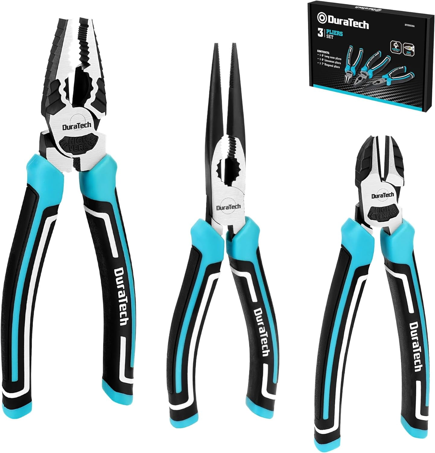 DURATECH 3PCS Plier Set, Premium Cr-V Construction, Including 8" Needle ...