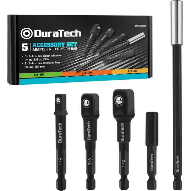 DuraTech Rustproof Hex Shank Socket Adapter Extension Bar Set, Chrome ...
