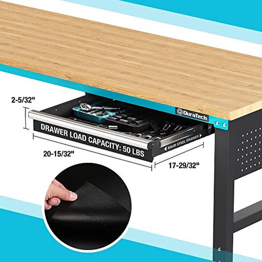 DURATECH 72” Adjustable Workbench, Heavy-Duty Rubber Wooden Top ...