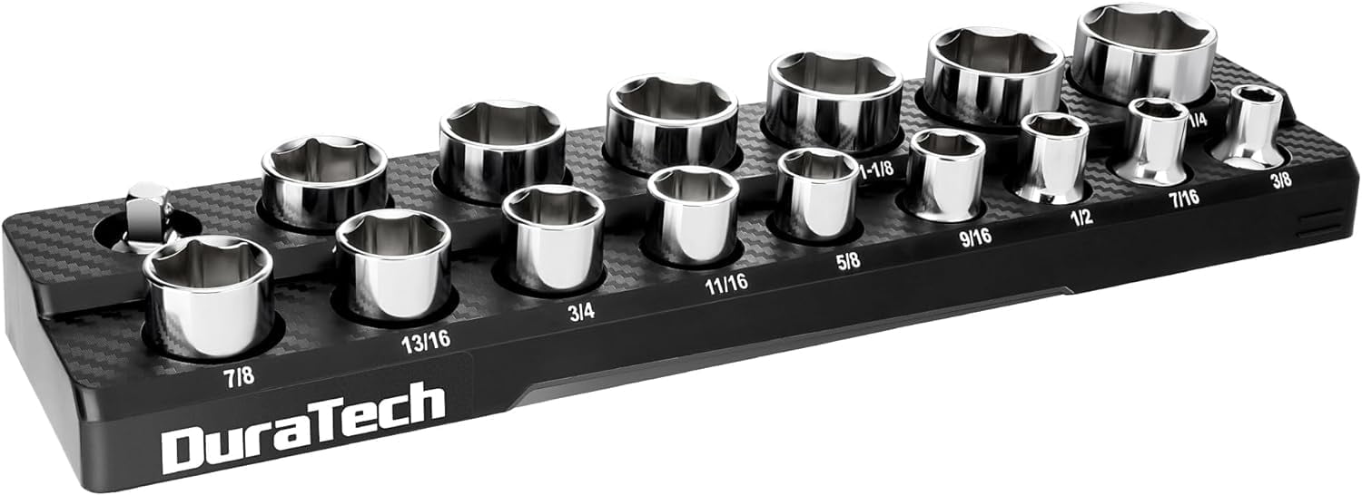 DURATECH Magnetic Socket Organizer, 1/4" Drive Metric Socket Holder Socket Tray for Tool Box and ...