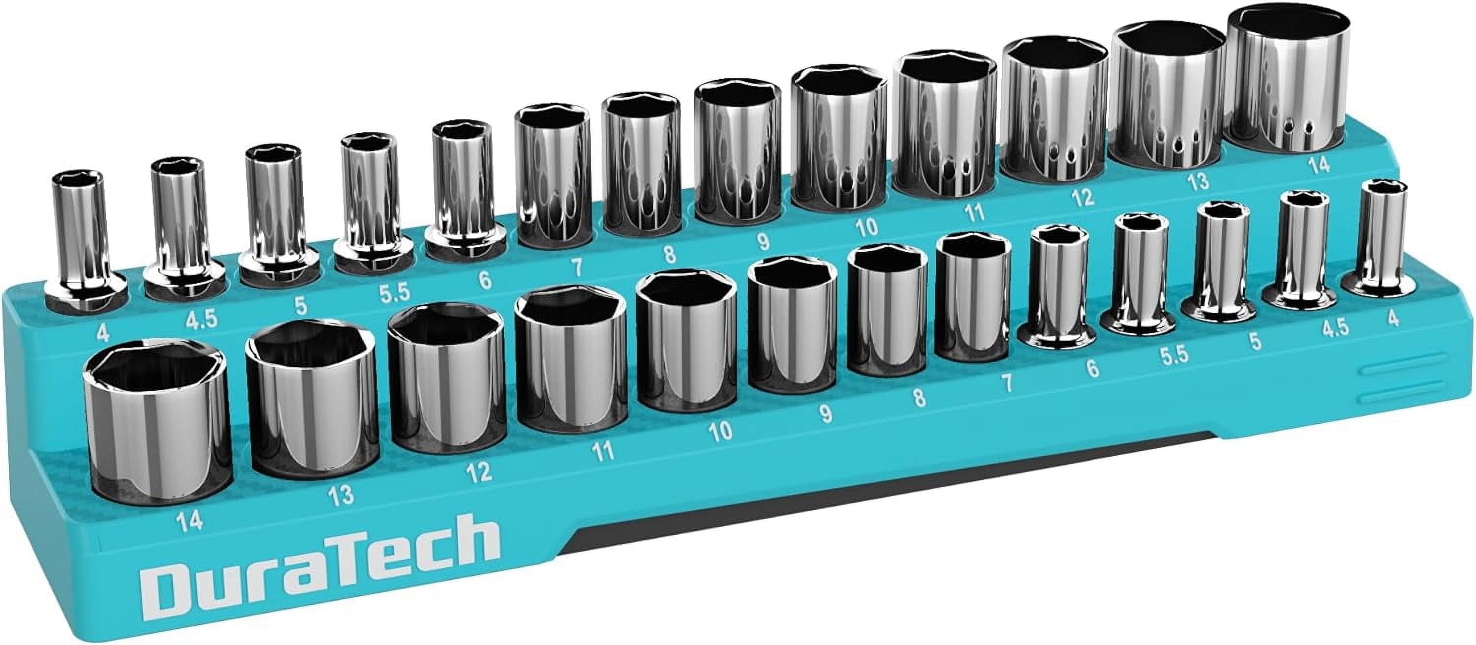 DURATECH Magnetic Socket Organizer, 1/4" Drive Metric Socket Holder Socket Tray for Tool Box and ...
