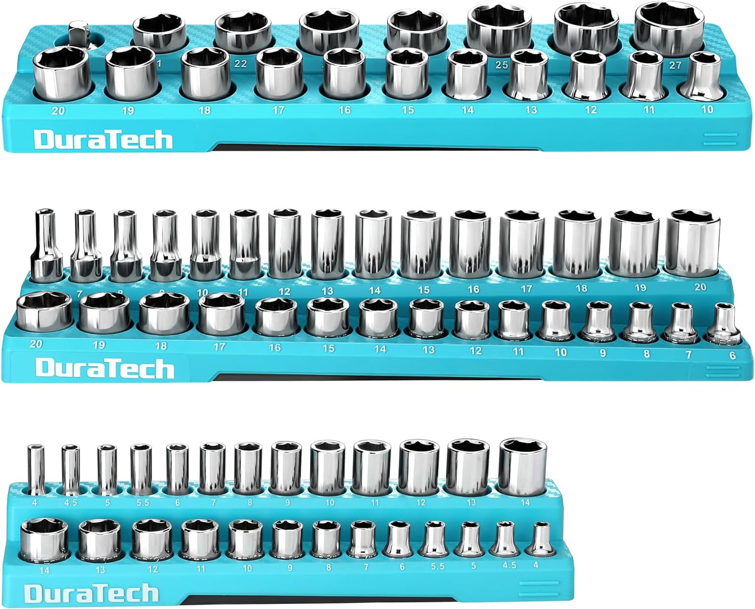 DURATECH Magnetic Socket Organizer Set, 1/4", 3/8", 1/2" Drive SAE ...