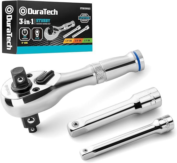 DURATECH Stubby Ratchet Set, 3-IN-1 Ratchet Handle, with 2 Extension ...