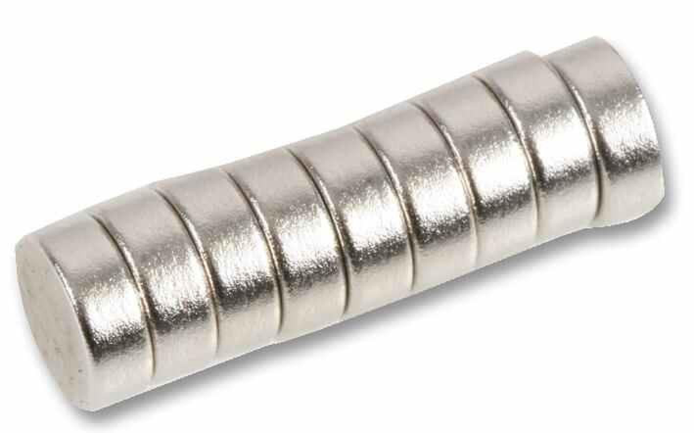 DURATOOL - 8mm x 3mm Bright Nickel Plated Neodymium Button Magnet, 10 ...